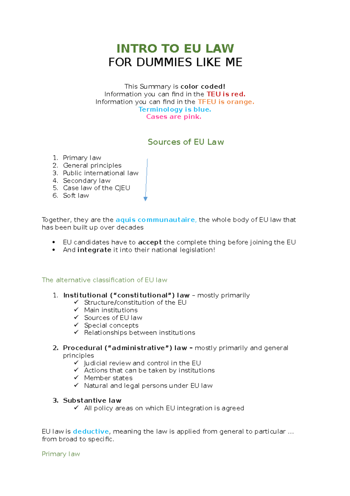 Intro TO EU LAW for dummies - INTRO TO EU LAW FOR DUMMIES LIKE ME This ...