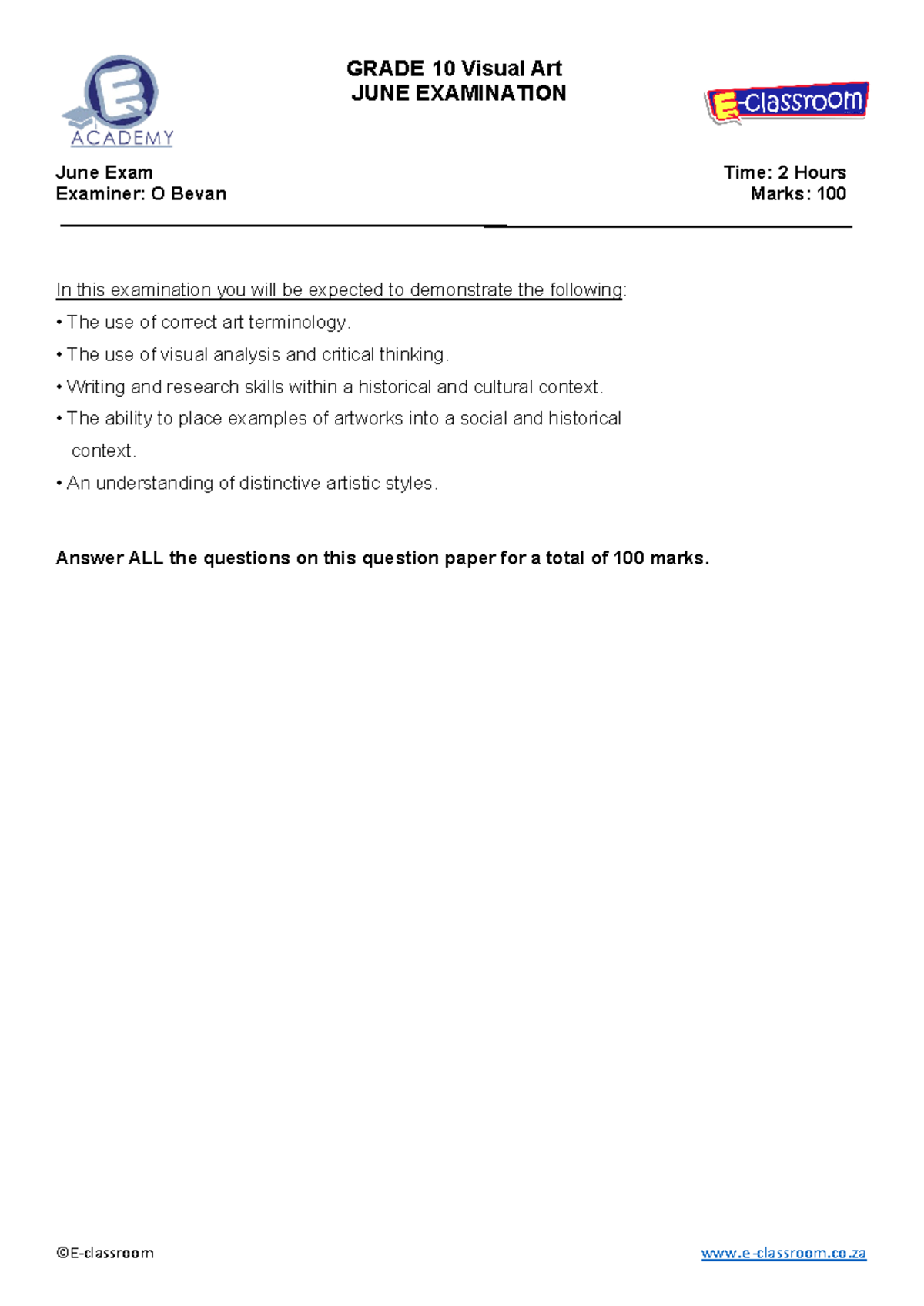 Gr10 visual arts term2 pack01 practice paper - GRADE 10 Visual Art JUNE ...