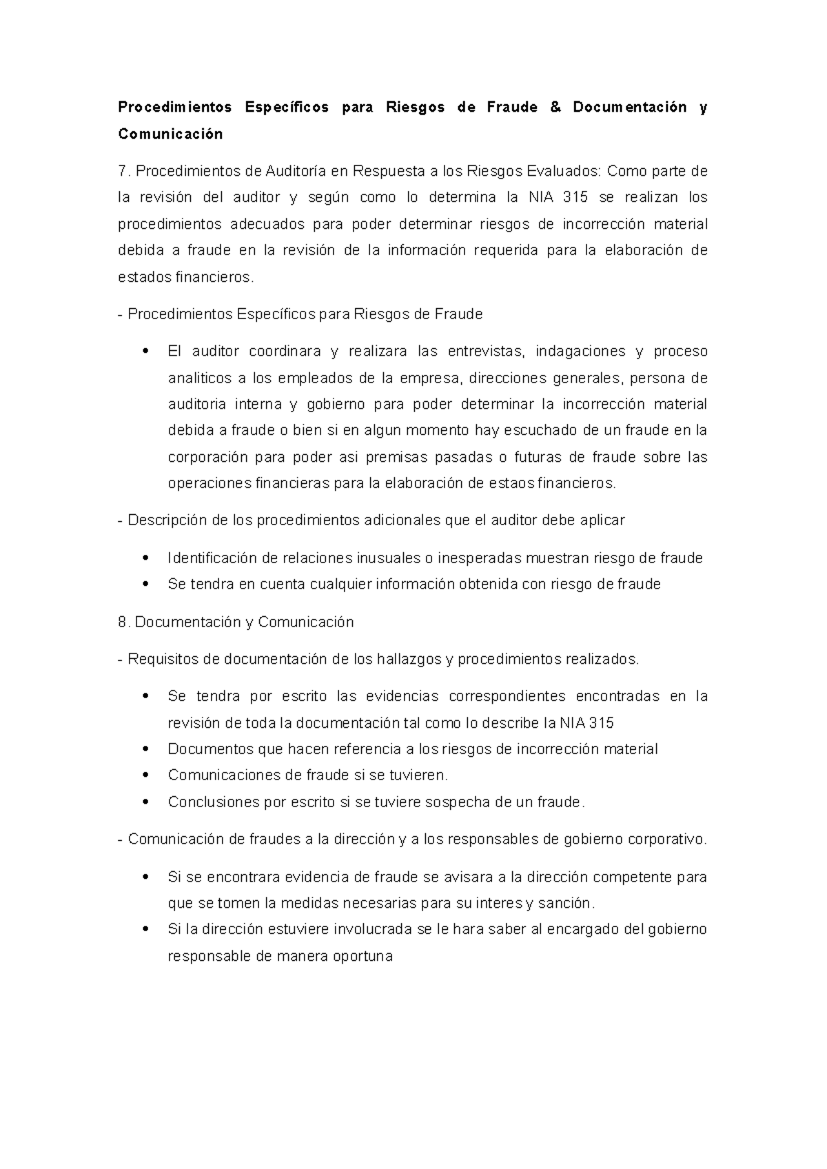 NIA 240 - NIA 240 - Procedimientos Específicos para Riesgos de Fraude ...