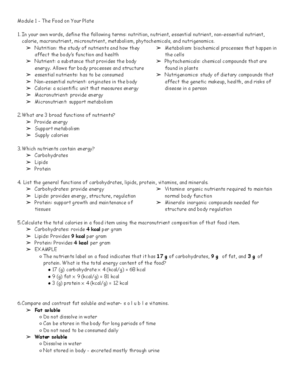 NUTR 202 Exam 1 ~ Study Guide (Danielle Hammond-Krueger) - Module 1 - The Food on Your Plate In ...