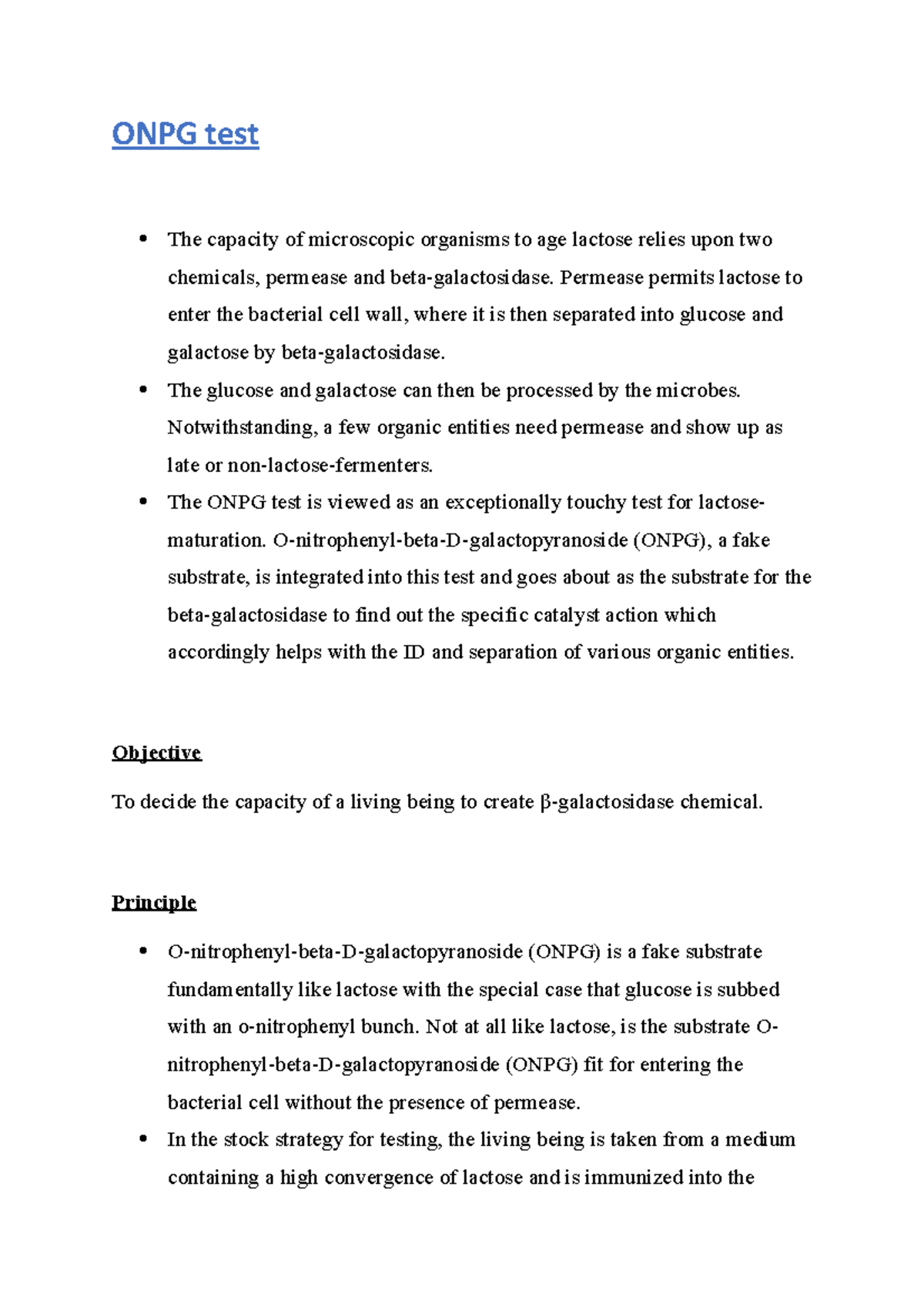 ONPG TEST - It is useful study materials - ONPG test The capacity of ...