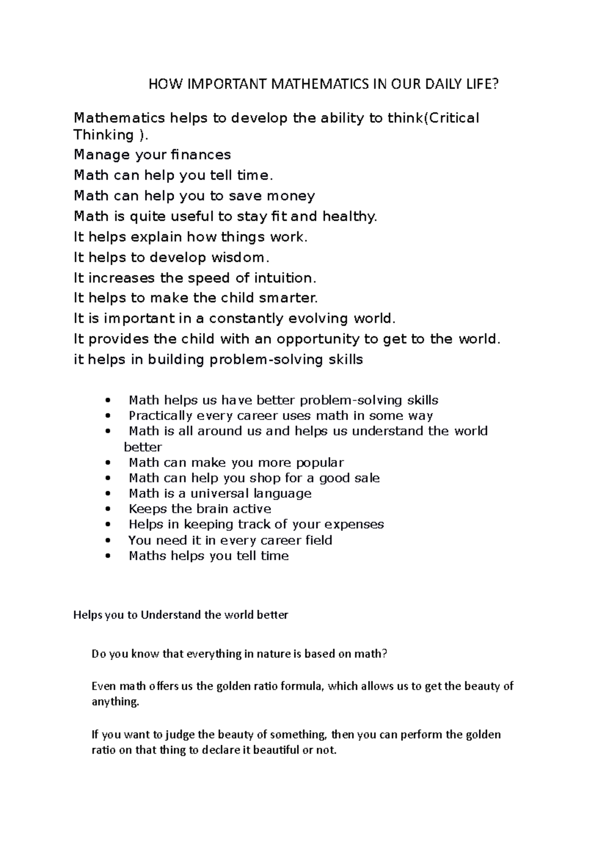 HOW Important Mathematics IN OUR Daily LIFE HOW IMPORTANT MATHEMATICS