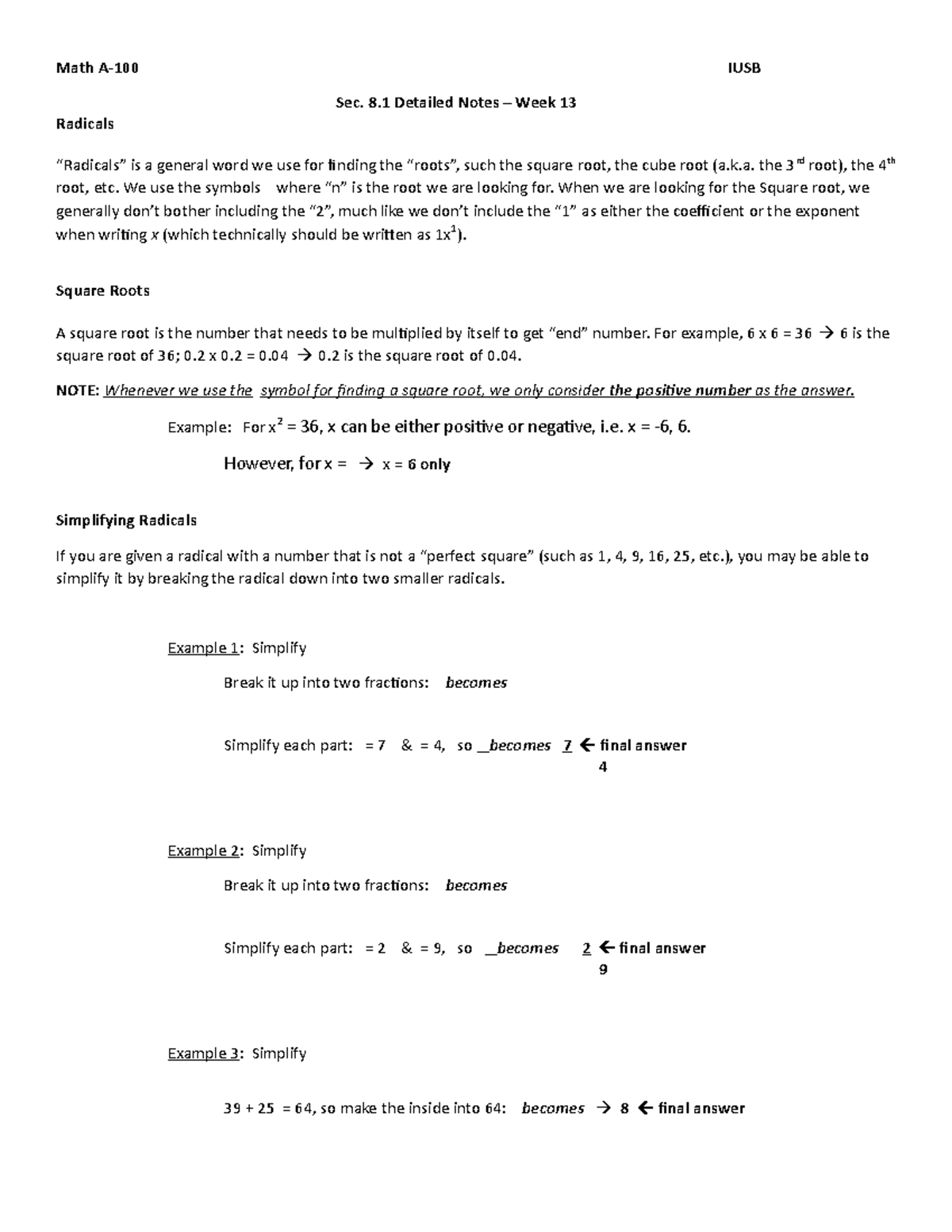 Sec. 8.1 Detailed Notes – Week 13 - Math A-100 IUSB Sec. 8 Detailed ...