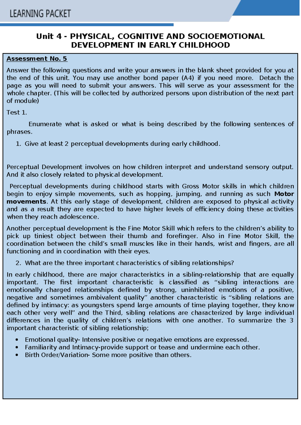 Dev-Psych-LP3 (Assessment 5) 1 - | Developmental Psychology 3 1 Unit 4 ...