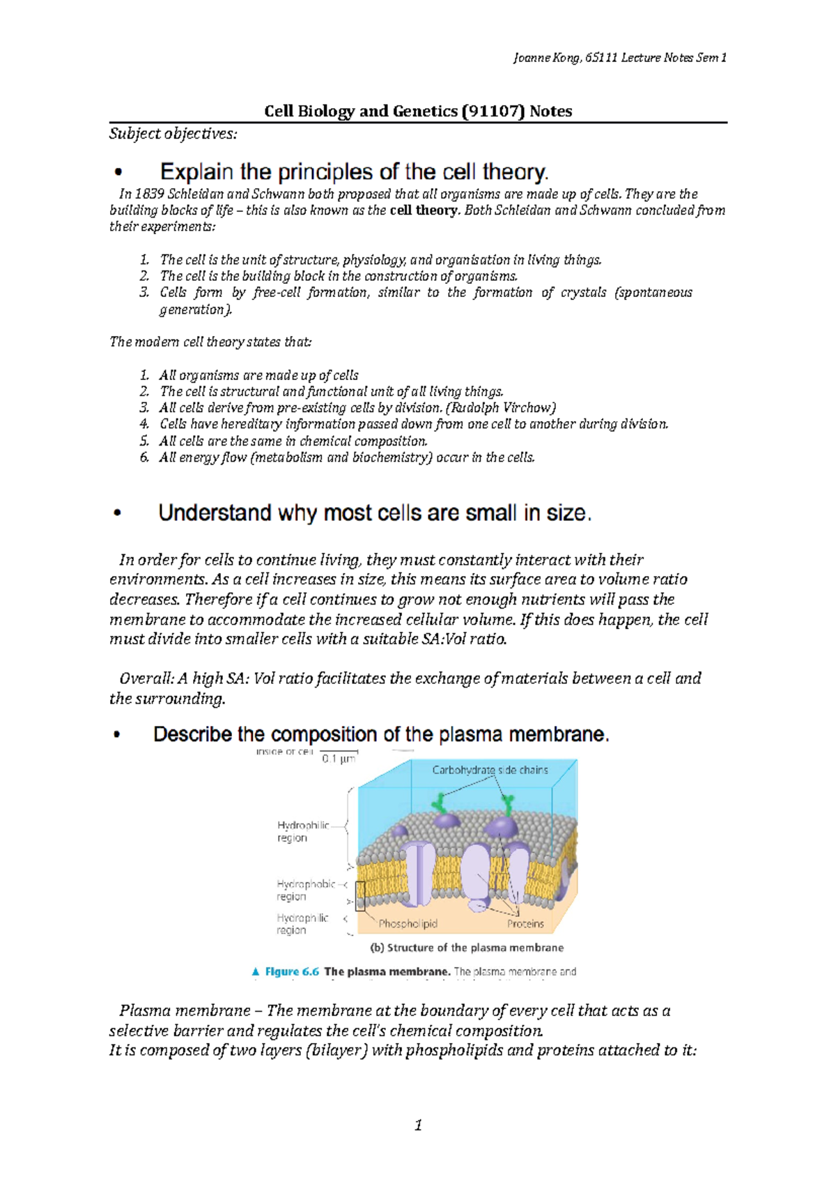Cell Biology and Genetics Sem1 notes - Joanne Kong, Lecture Notes Sem 1 ...