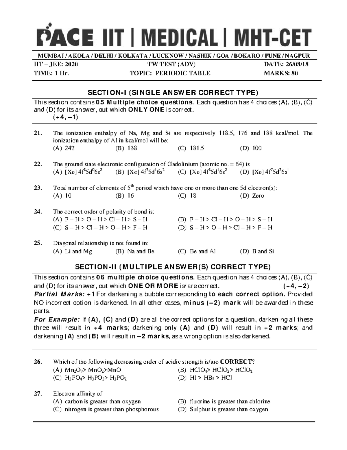 Periodic Table Question Paper - C : M /D /A /L / N /P /N / B / D # 1 ...
