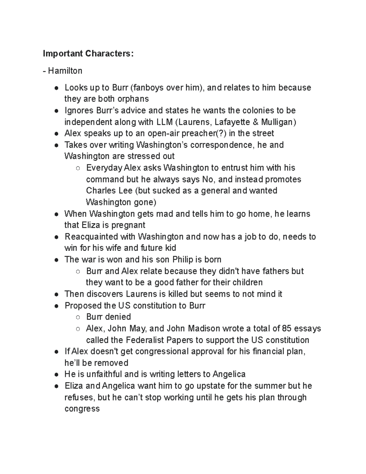 Hamilton notes - Important Characters: Hamilton Looks up to Burr ...