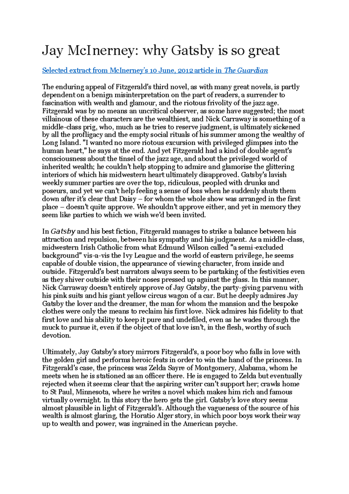 Why Gatsby is so great - aegea - Jay McInerney: why Gatsby is so great ...