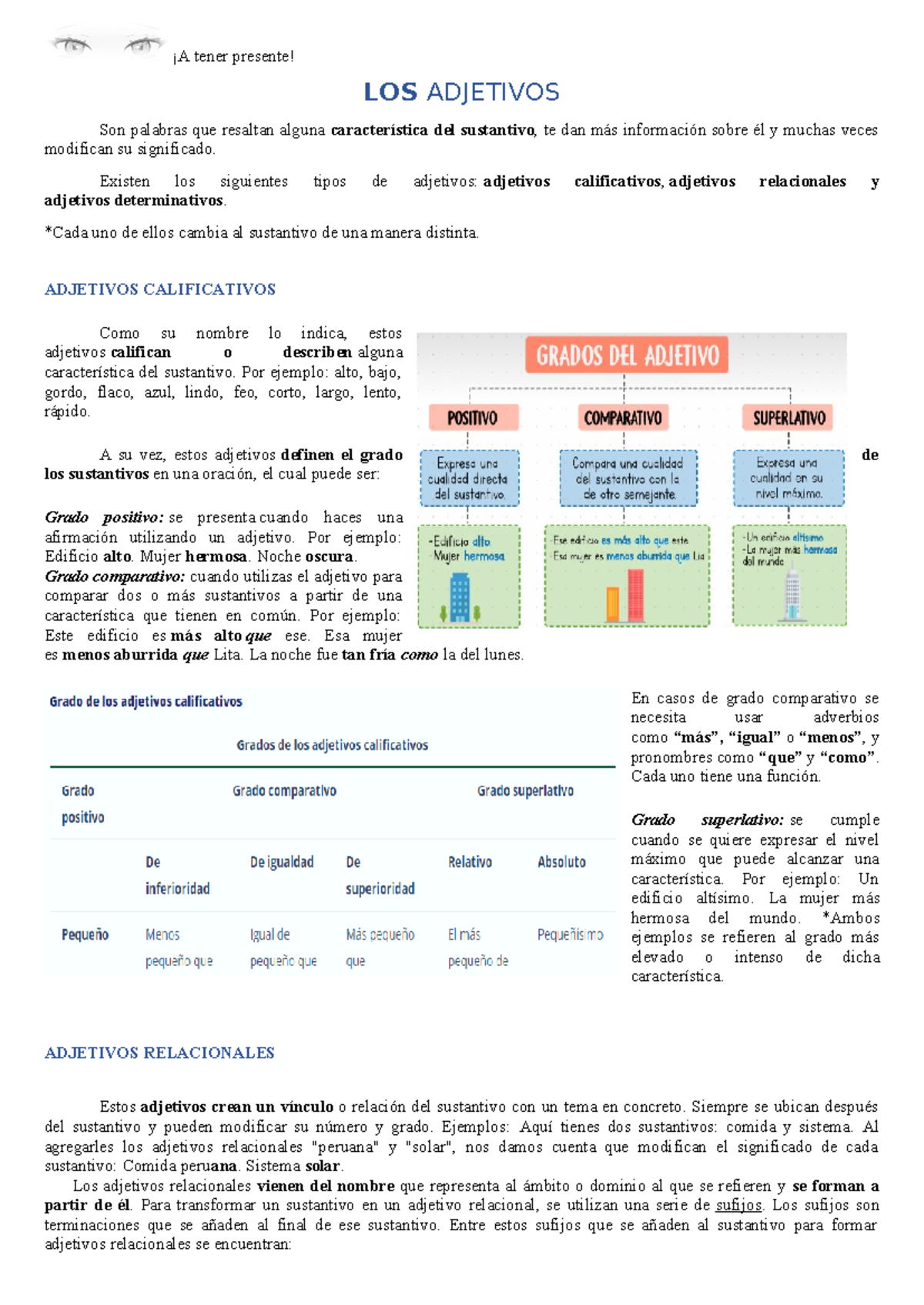 Todo adj determinantes - ¡A tener presente! LOS ADJETIVOS Son palabras ...