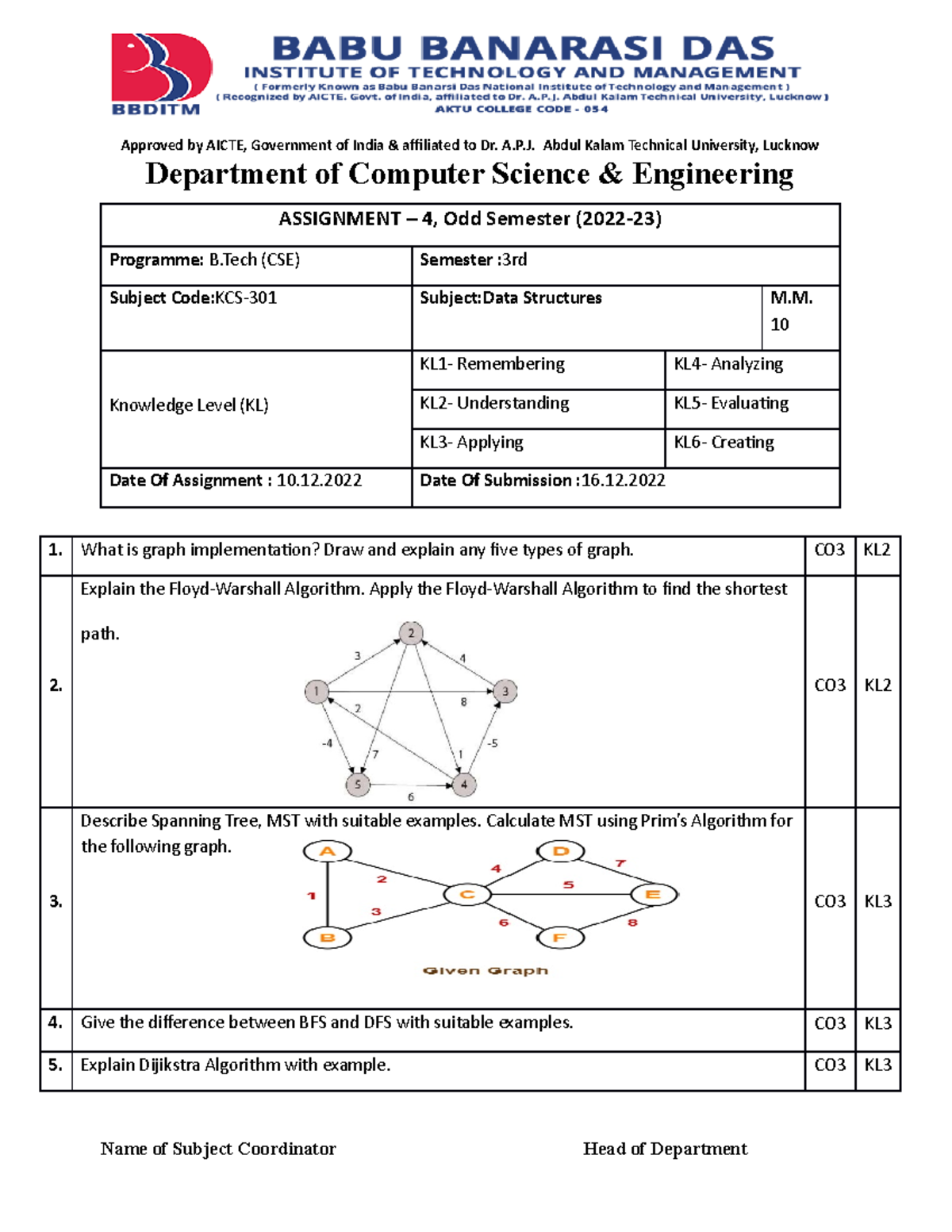 DS Assignment 4 - Approved by AICTE, Government of India & affiliated to Dr. A.P. Abdul Kalam ...