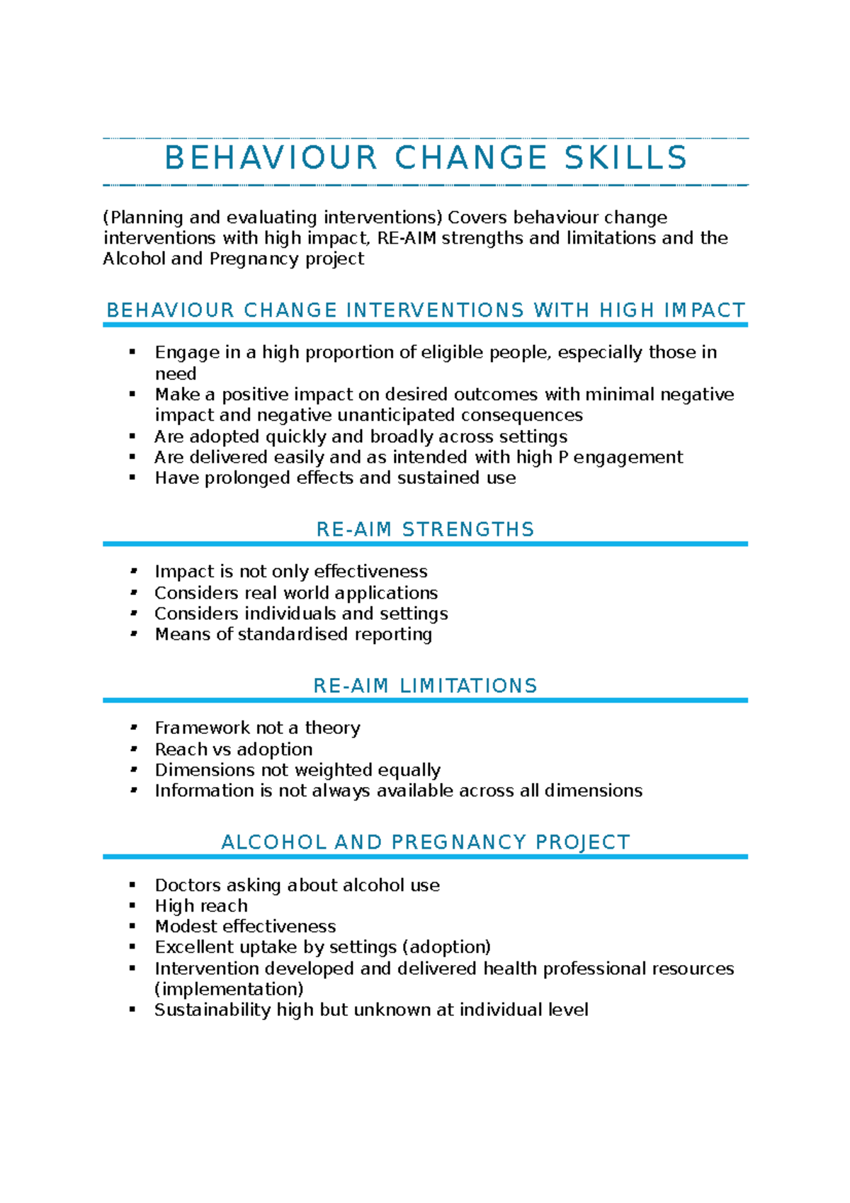 Behaviour Change Skills 9 - B E H AV I O U R C H A N G E S K I L L S (Planning and evaluating ...