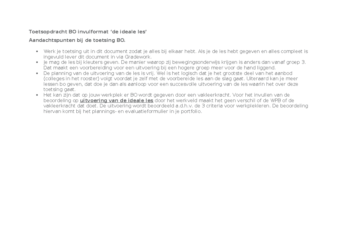 Ideale les invulformats - Toetsopdracht BO invulformat ‘de ideale les’ Aandachtspunten bij de ...