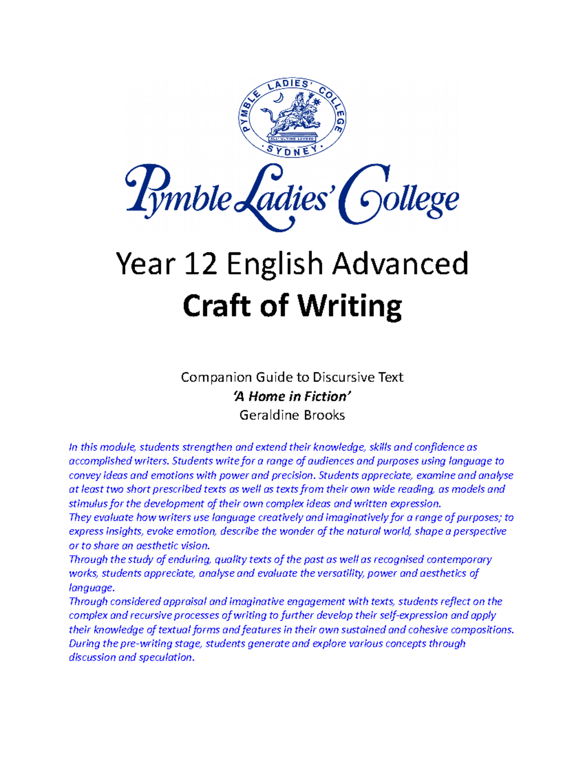 A Home in Fiction - Companion Guide - Year 12 English Advanced Craft of ...