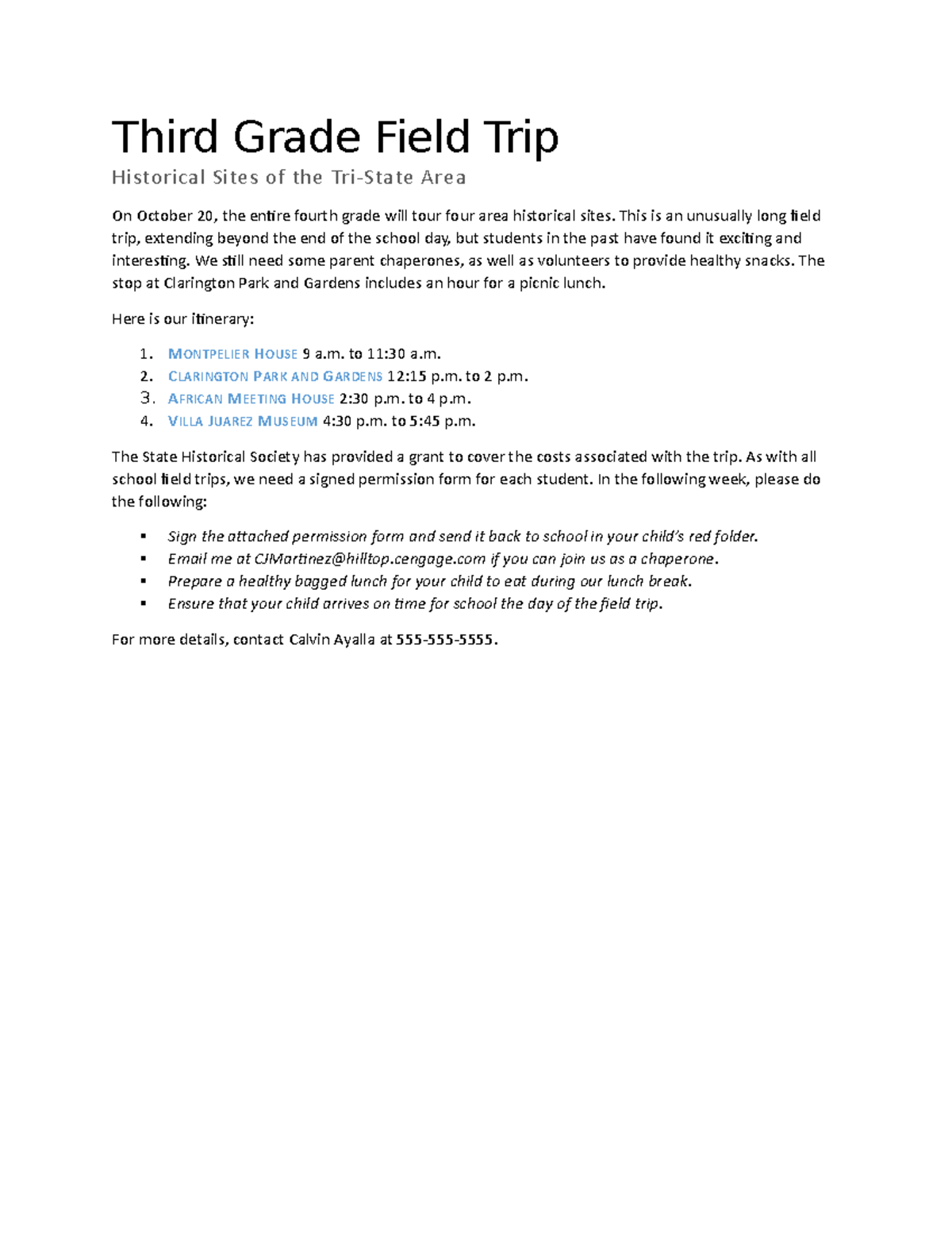 COM 140 Word 2 HW - Field Trip Flyer - Third Grade Field Trip ...