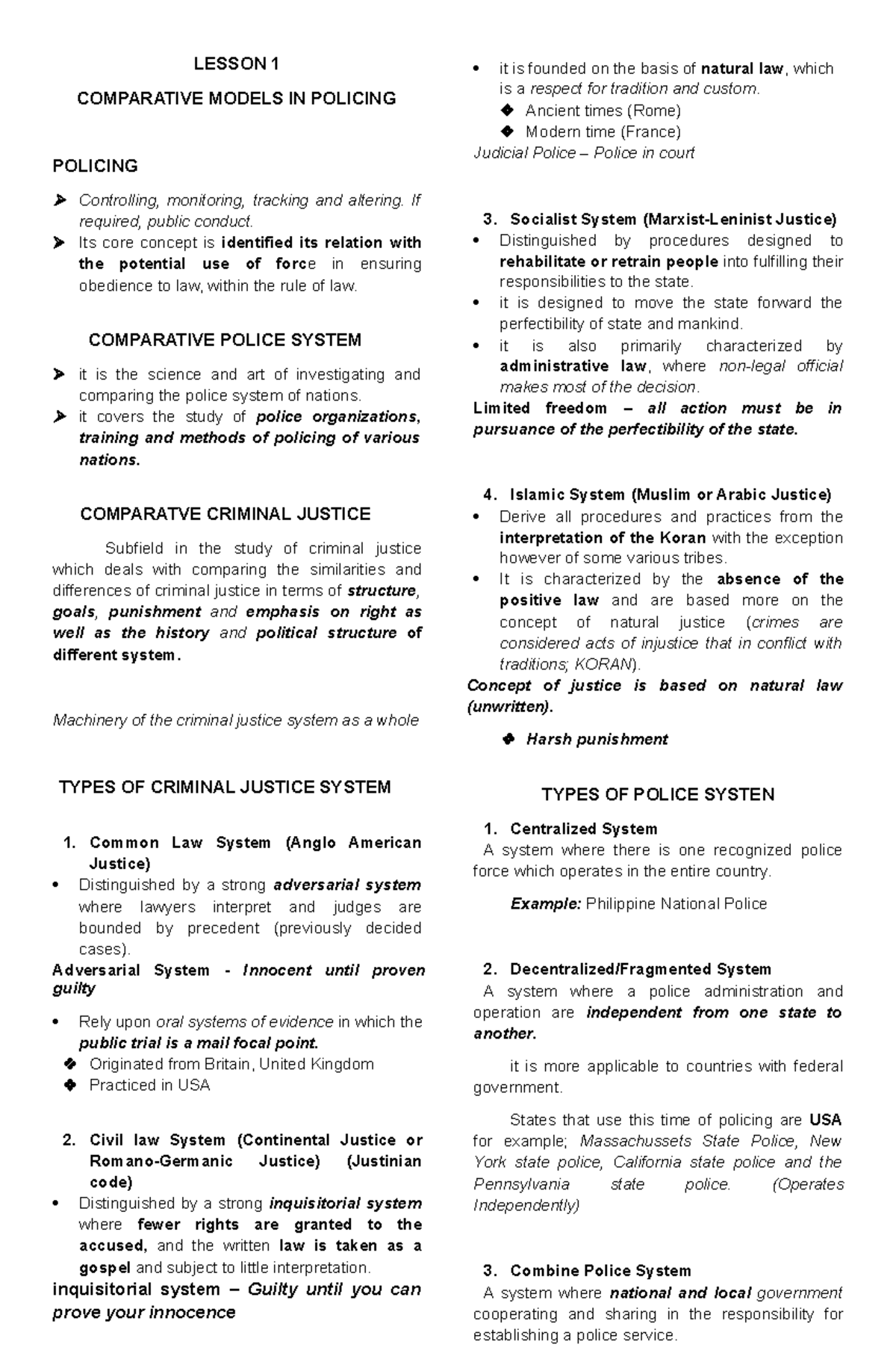 Comparative Policing - LESSON 1 COMPARATIVE MODELS IN POLICING POLICING ...