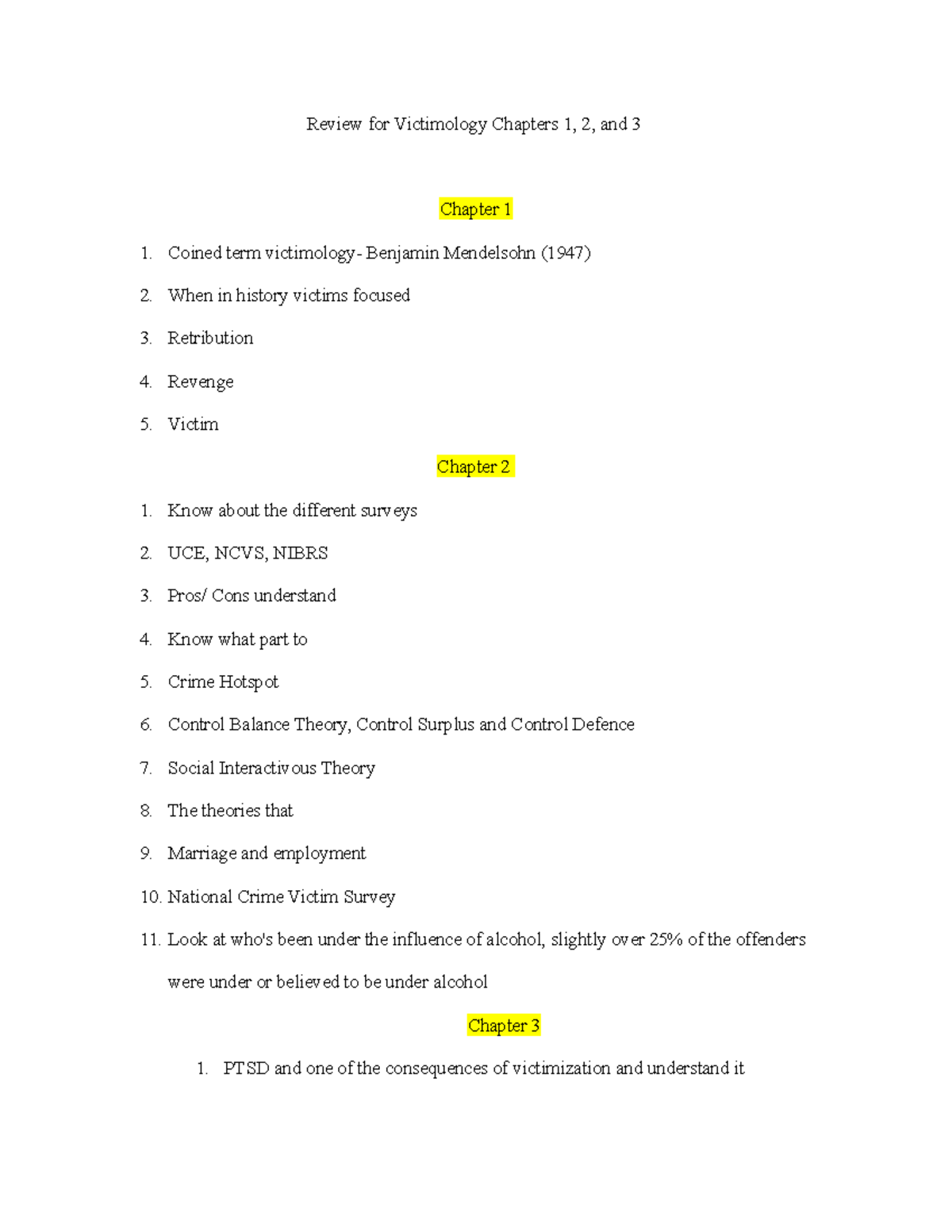 Victimology Exam 1 Review Chapters 1-3 - Review for Victimology Chapters 1, 2, and 3 Chapter 1 ...