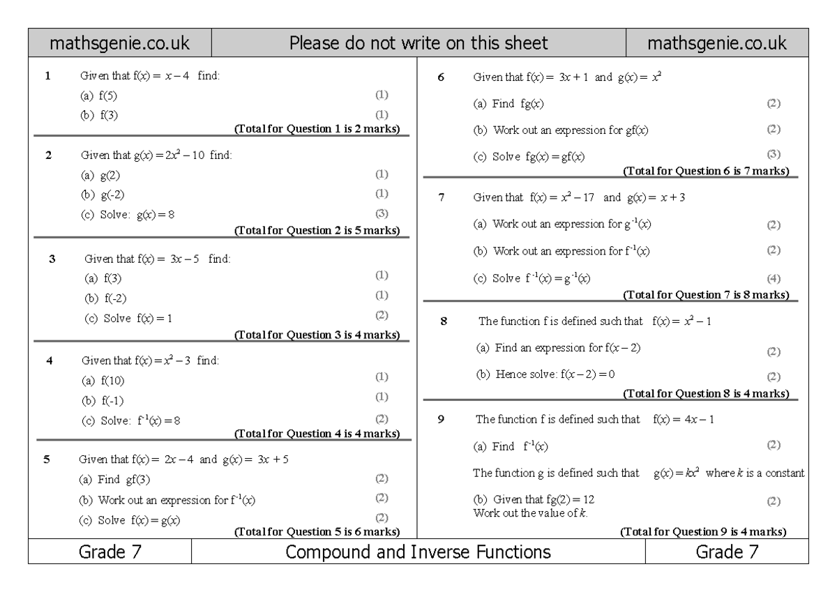7-functions-ws - Notes - mathsgenie.co Grade 7 Compound and Inverse ...