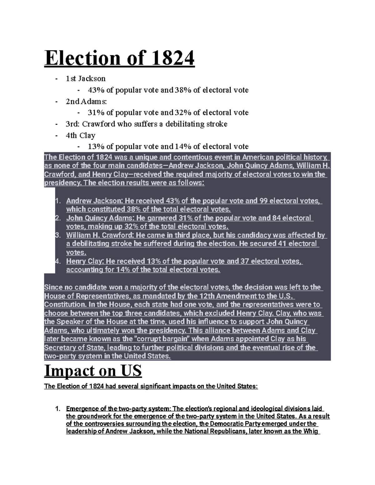 Election of 1824 impact on the US - Election of 1824 - 1st Jackson - 43 ...