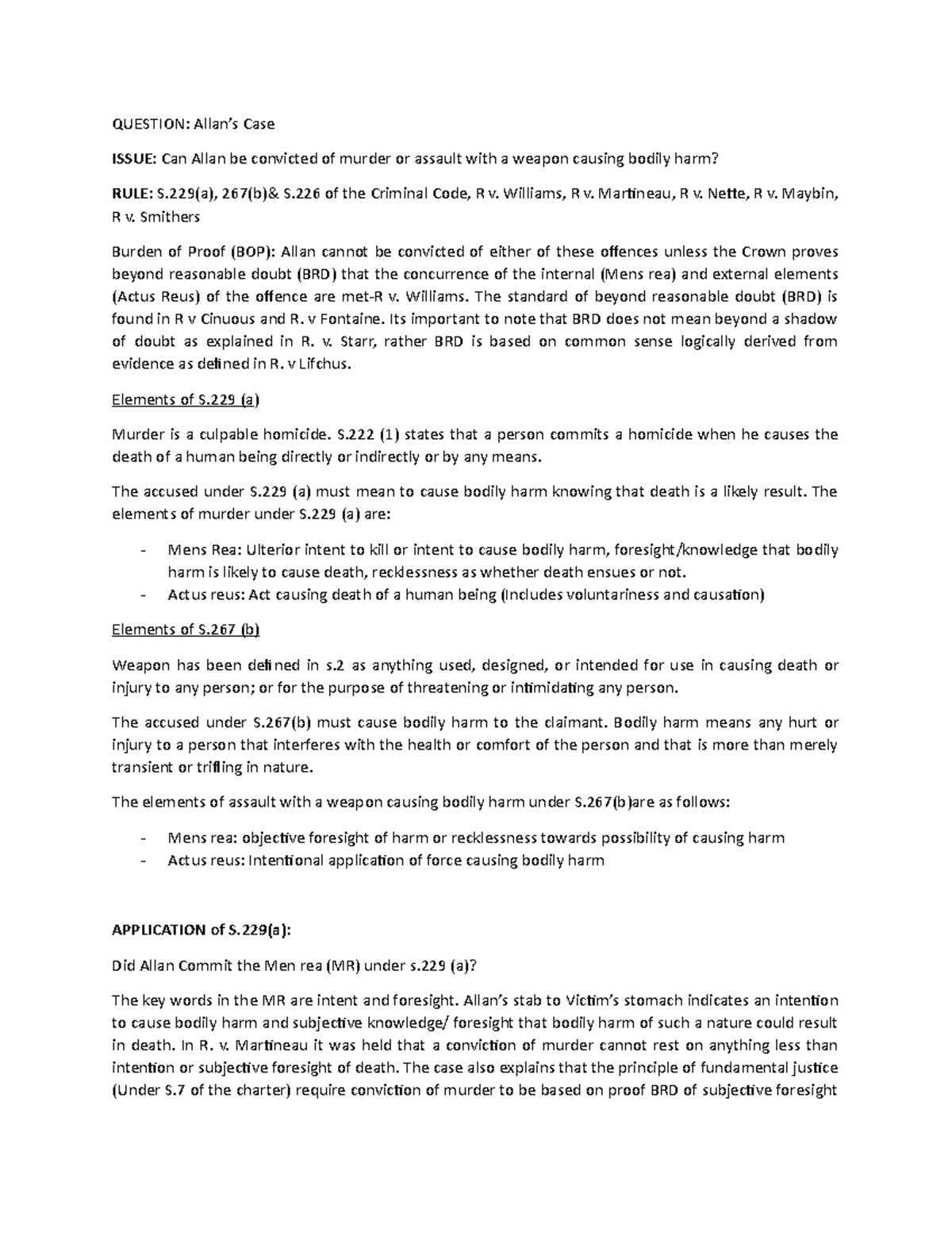 Allan's Case -Modified - QUESTION: Allan’s Case ISSUE: Can Allan be ...