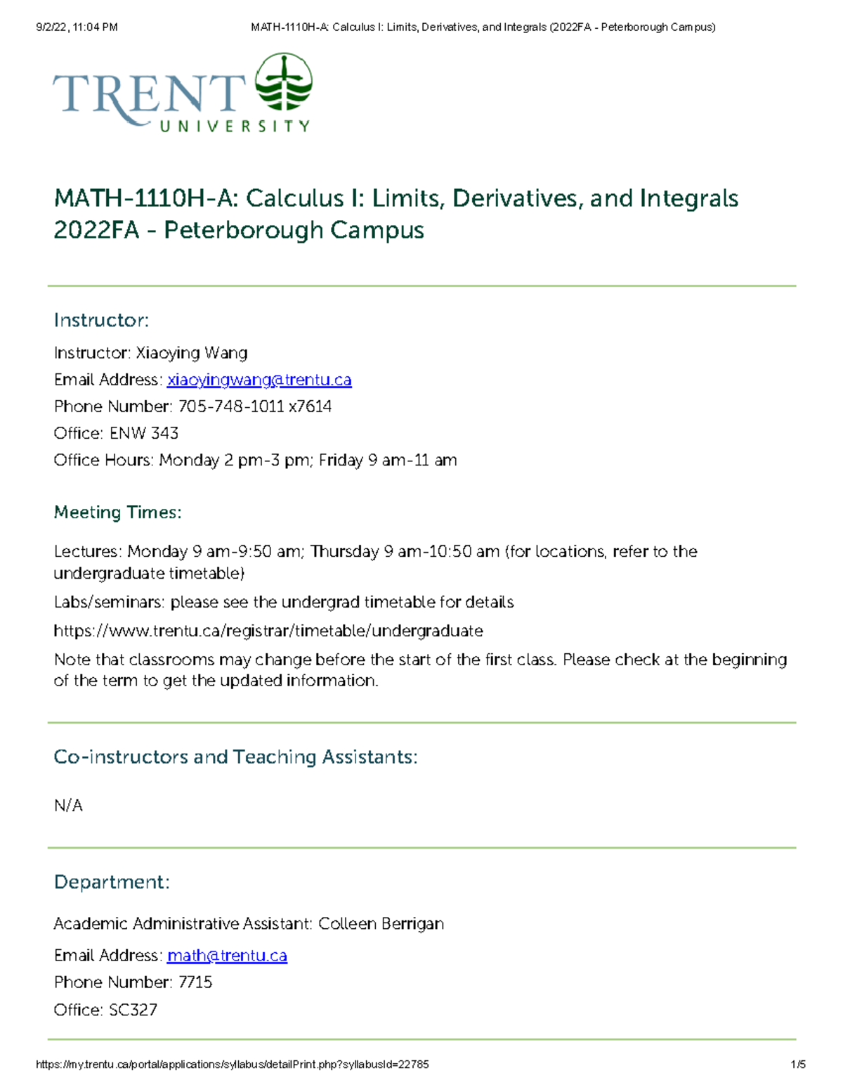 Course syllabus - MATH-1110H-A: Calculus I: Limits, Derivatives, and ...