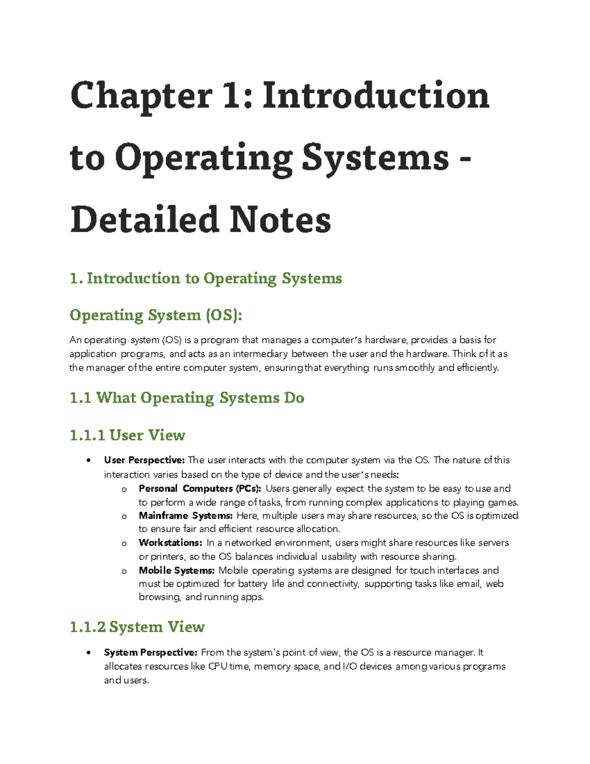 OS Chatgpt notes - Chapter 1: Introduction to Operating Systems ...