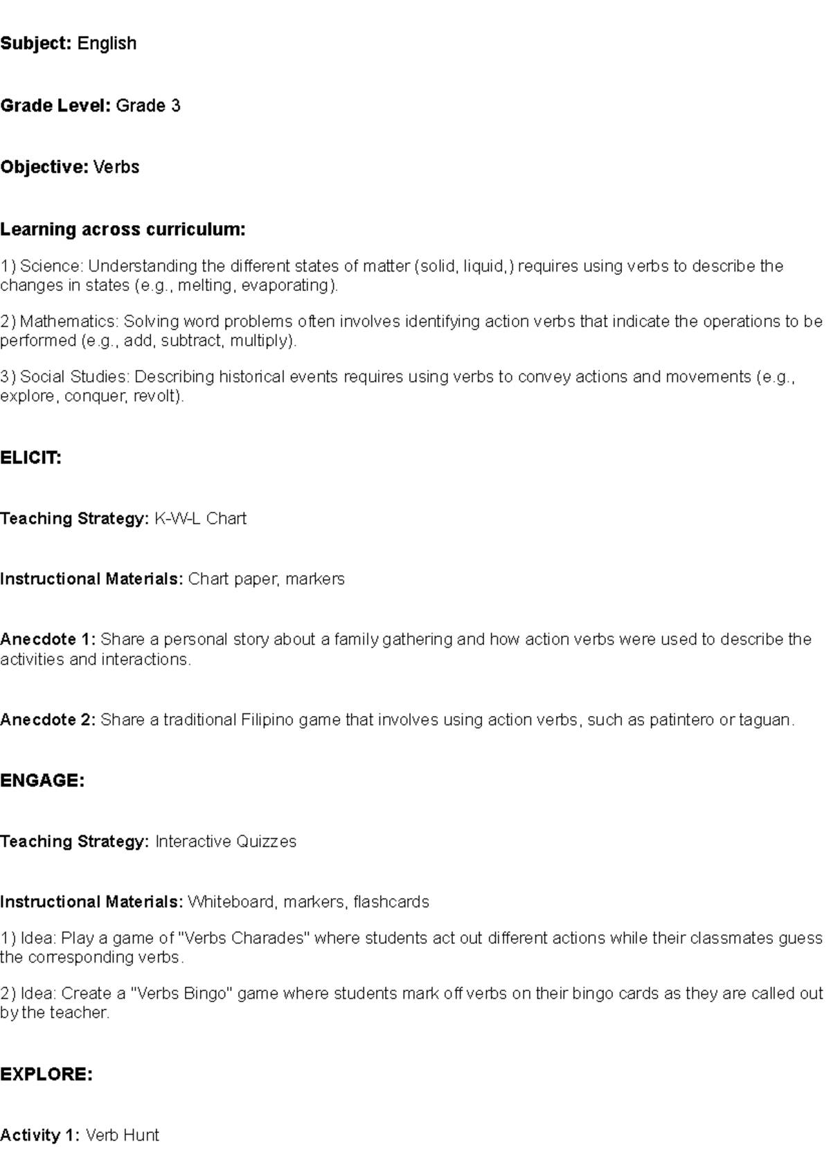 Lesson plan - Thank you - Subject: English Grade Level: Grade 3 ...