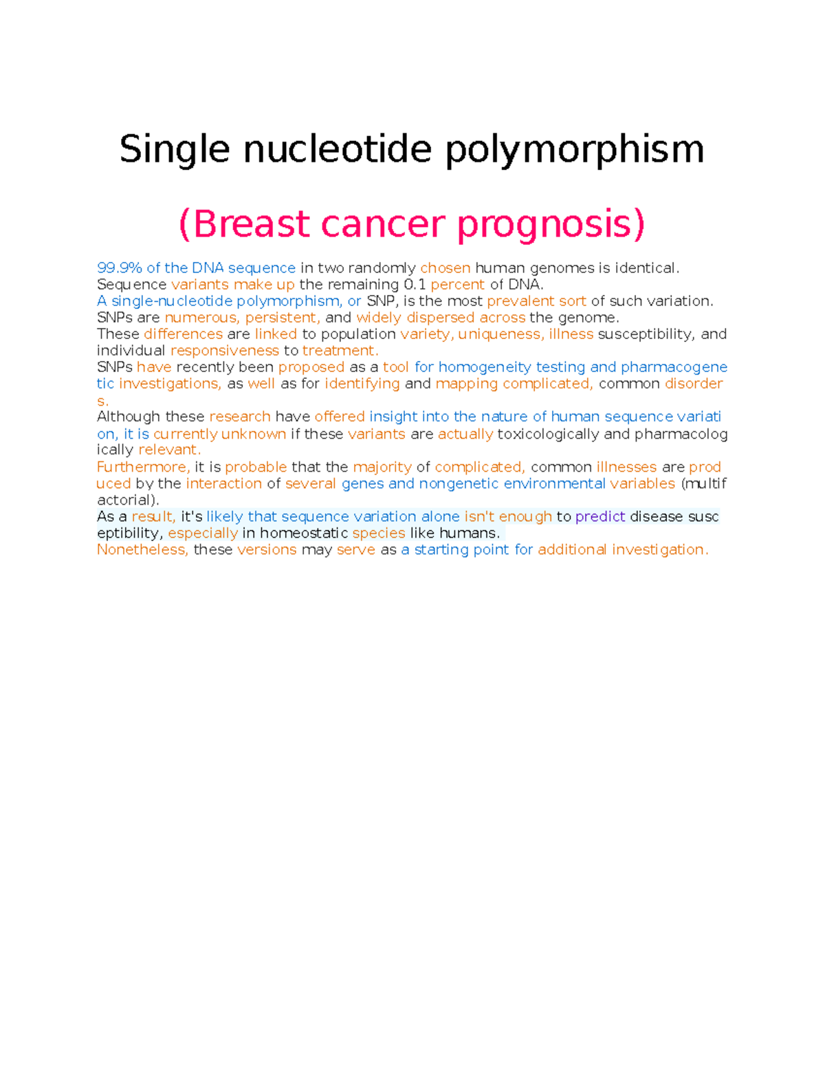 Single nucleotide polymorphism - Single nucleotide polymorphism (Breast ...