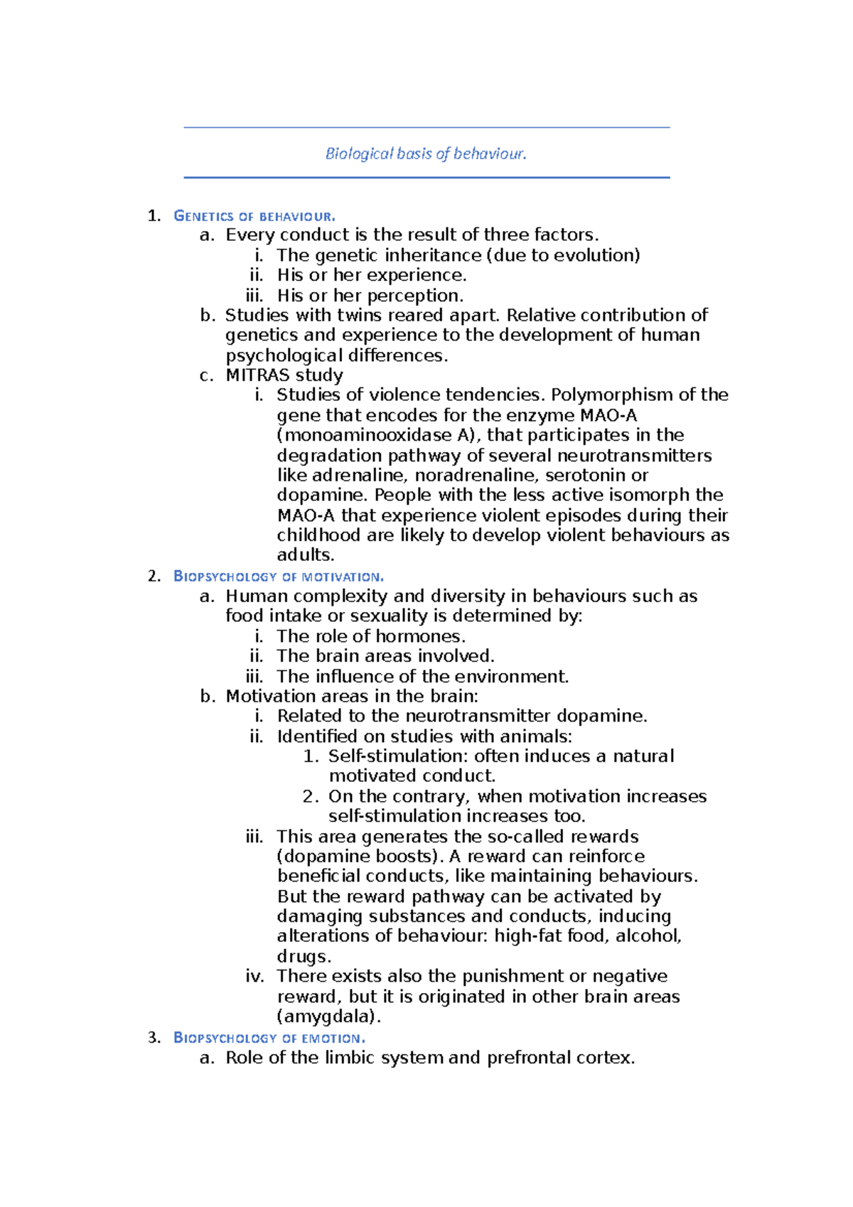 Lesson 8. Basis of behaviour - Biological basis of behaviour. 1 ...