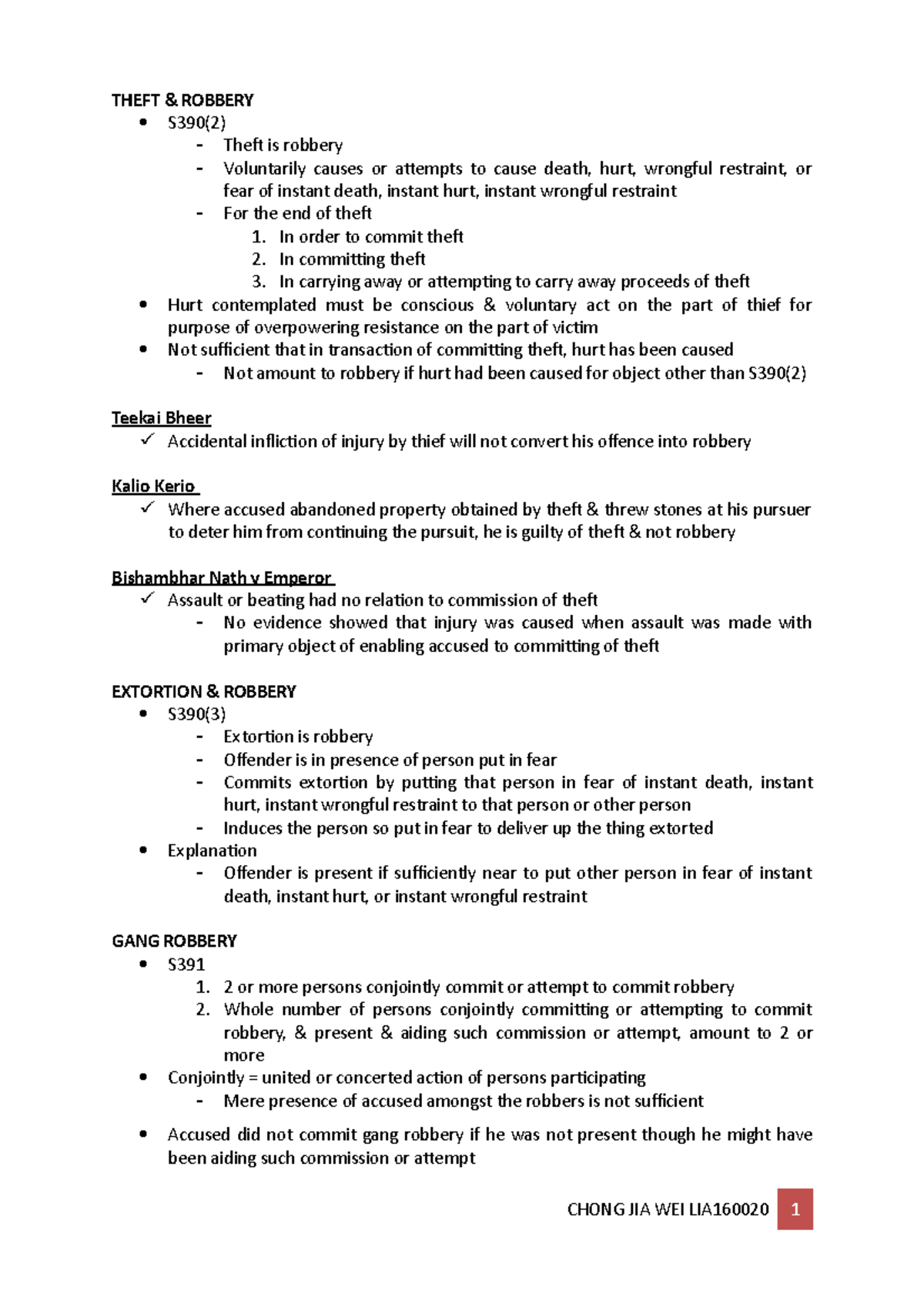 9 Robbery - Lecture notes 9 - THEFT & ROBBERY S390(2) Theft is robbery ...