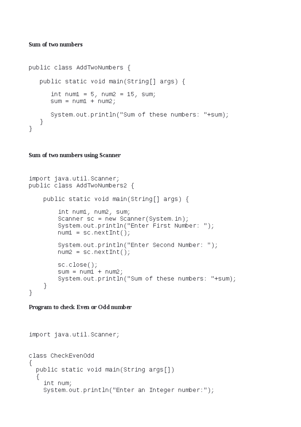 Java Example Dsjdfsjfs Sum Of Two Numbers Public Class