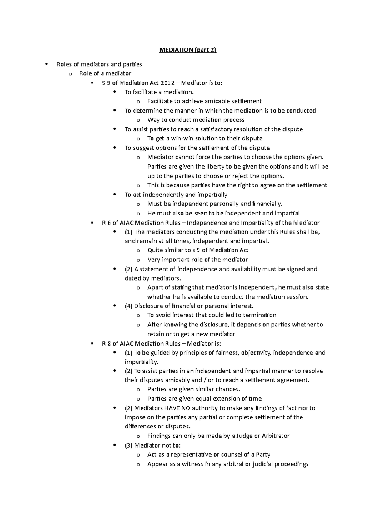 Mediation (Part 2) - MEDIATION (part 2) Roles of mediators and parties ...