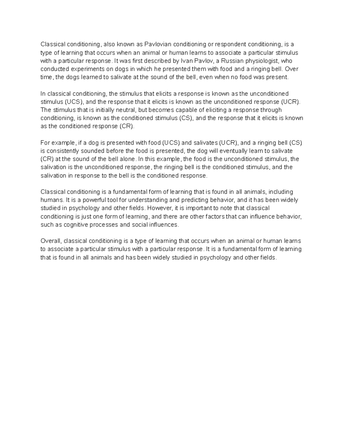 Classical conditioning essay - Classical conditioning, also known as ...