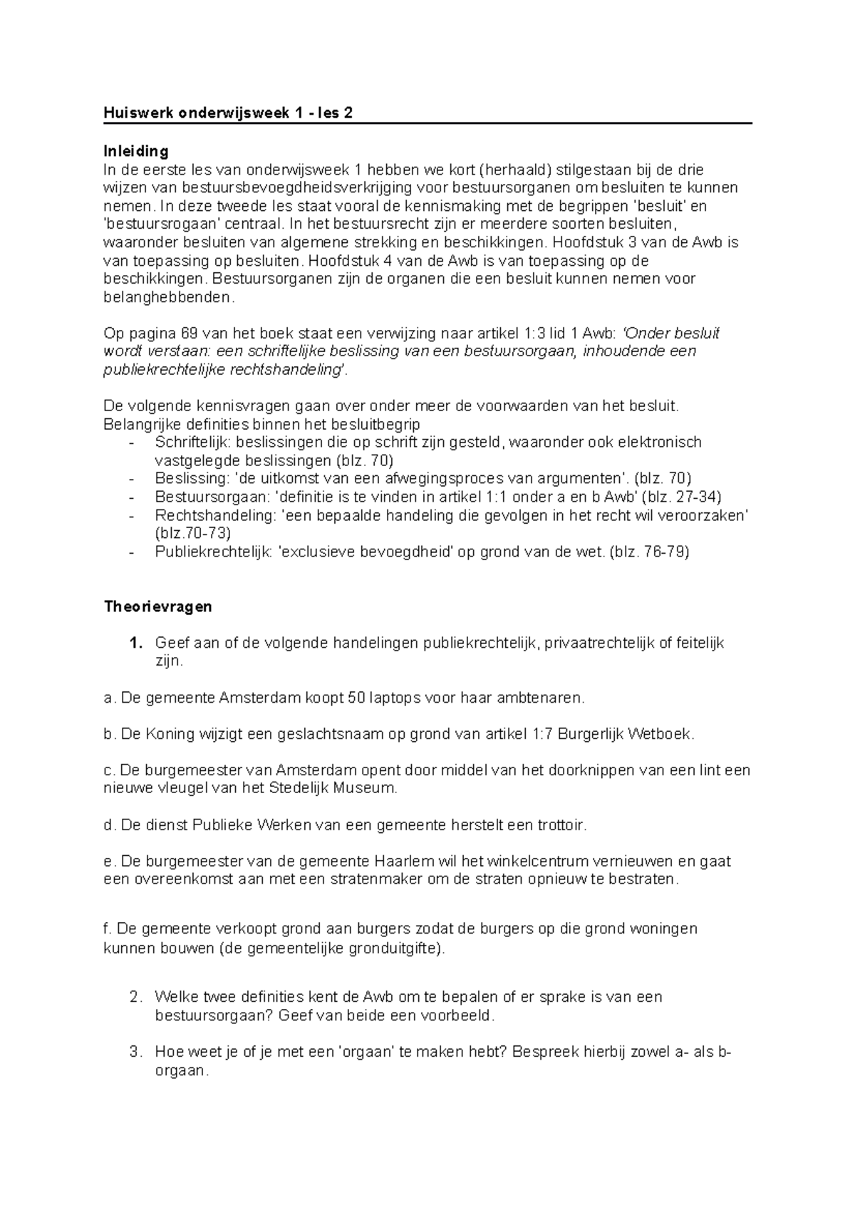 Opdrachten week 1 les 2 zonder antwoorden - Huiswerk onderwijsweek 1 ...