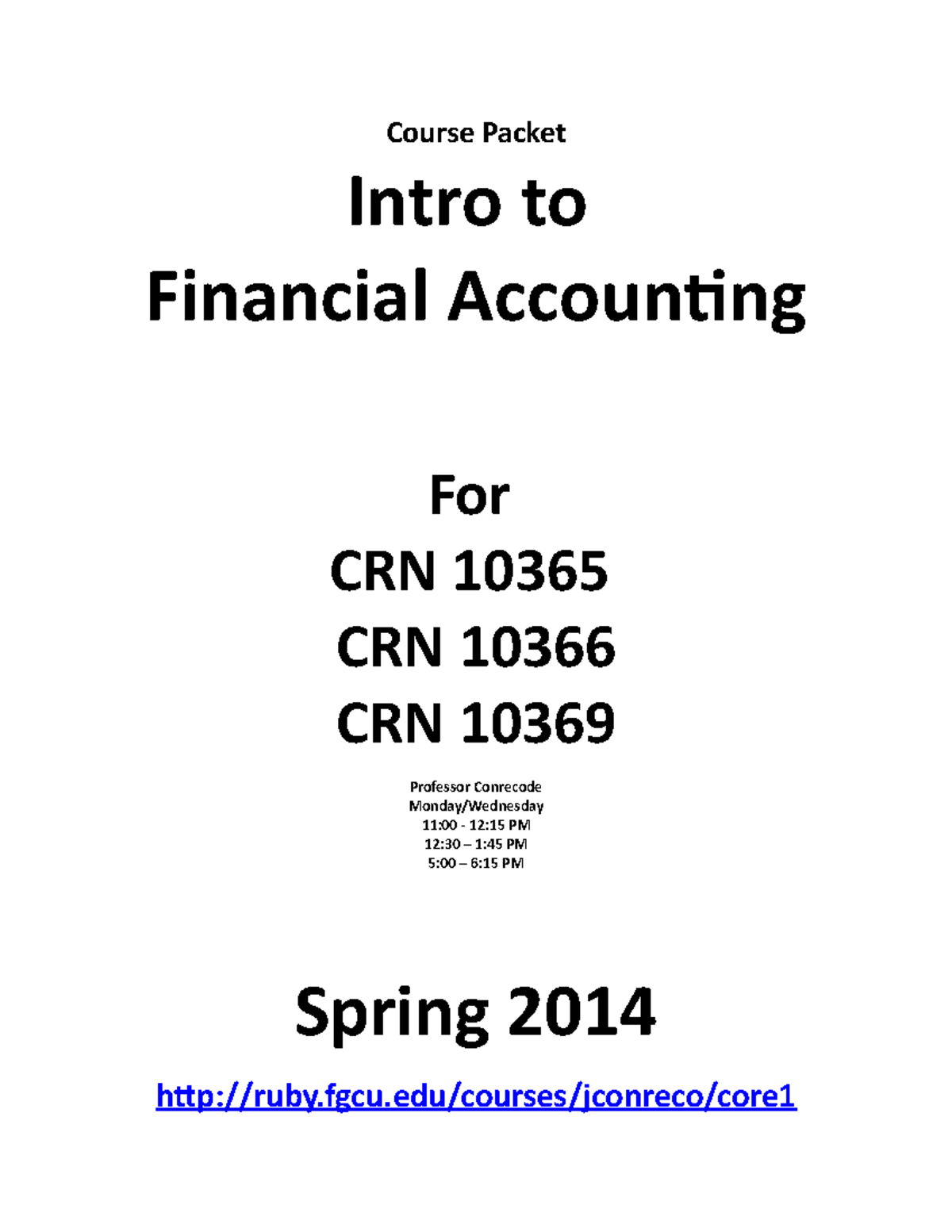 Chapter Packet - Accounting - Course Packet Intro to Financial ...