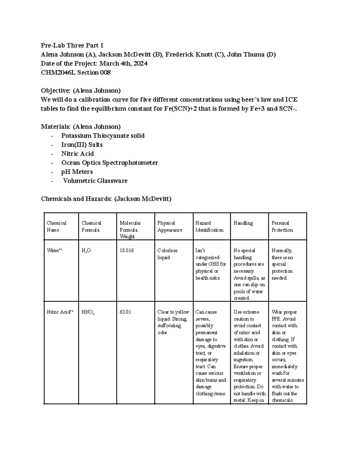 Prelab 3 - Pre-Lab Three Part 1 Alena Johnson (A), Jackson McDevitt (B), Frederick Knott (C ...