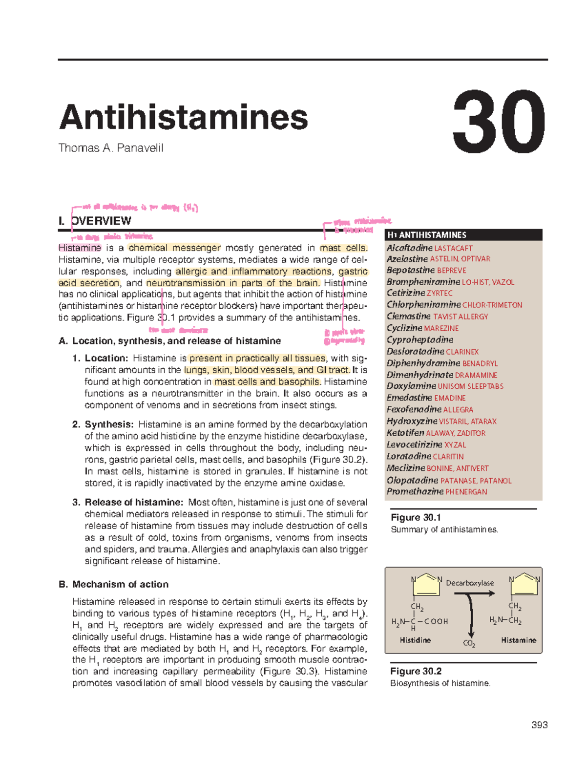 Lippincott 6th ed 2 - Summary Pharmacology - 393 I. OVERVIEW Histamine ...