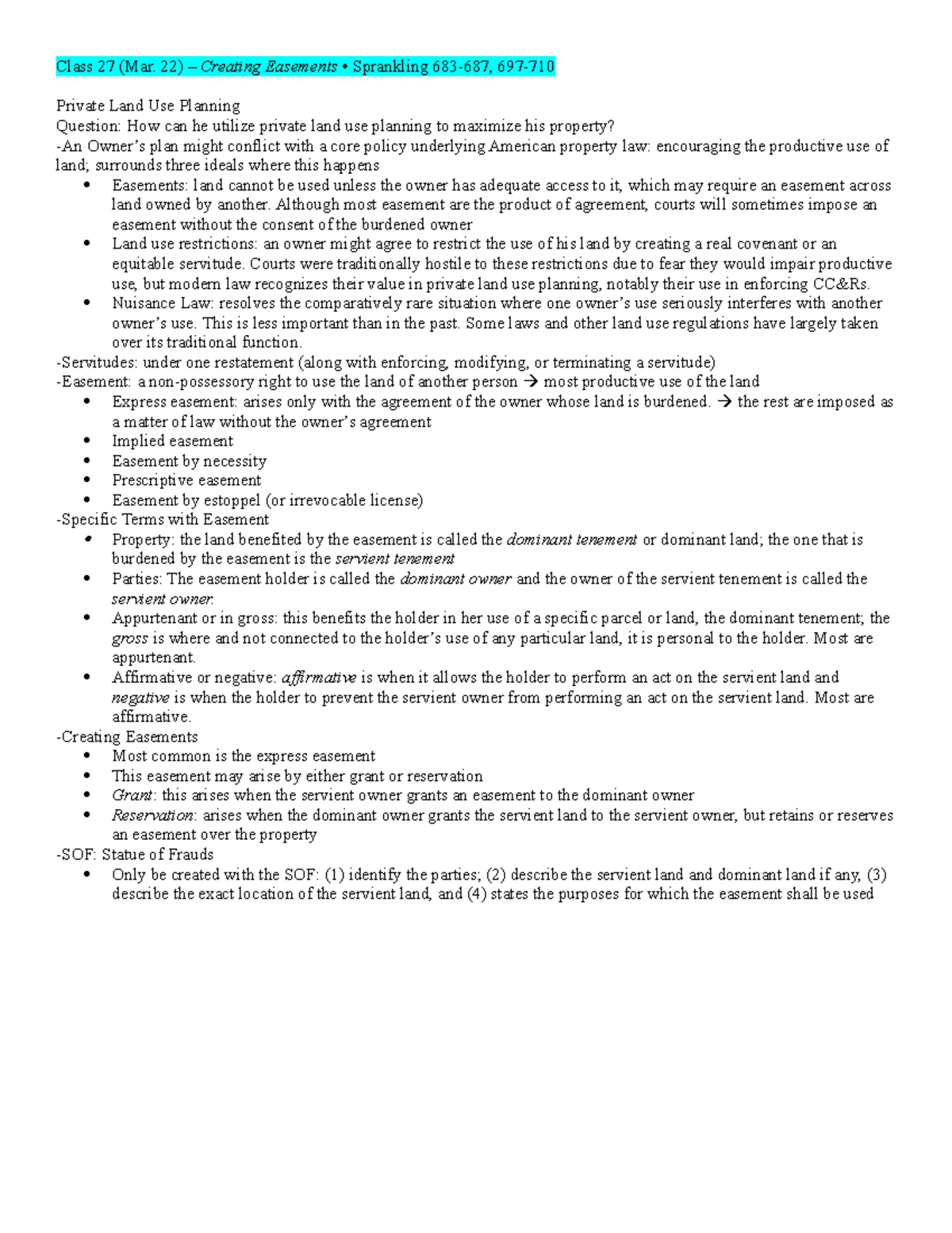Week 12 Notes, March 22 - Class 27 (Mar. 22) – Creating Easements ...