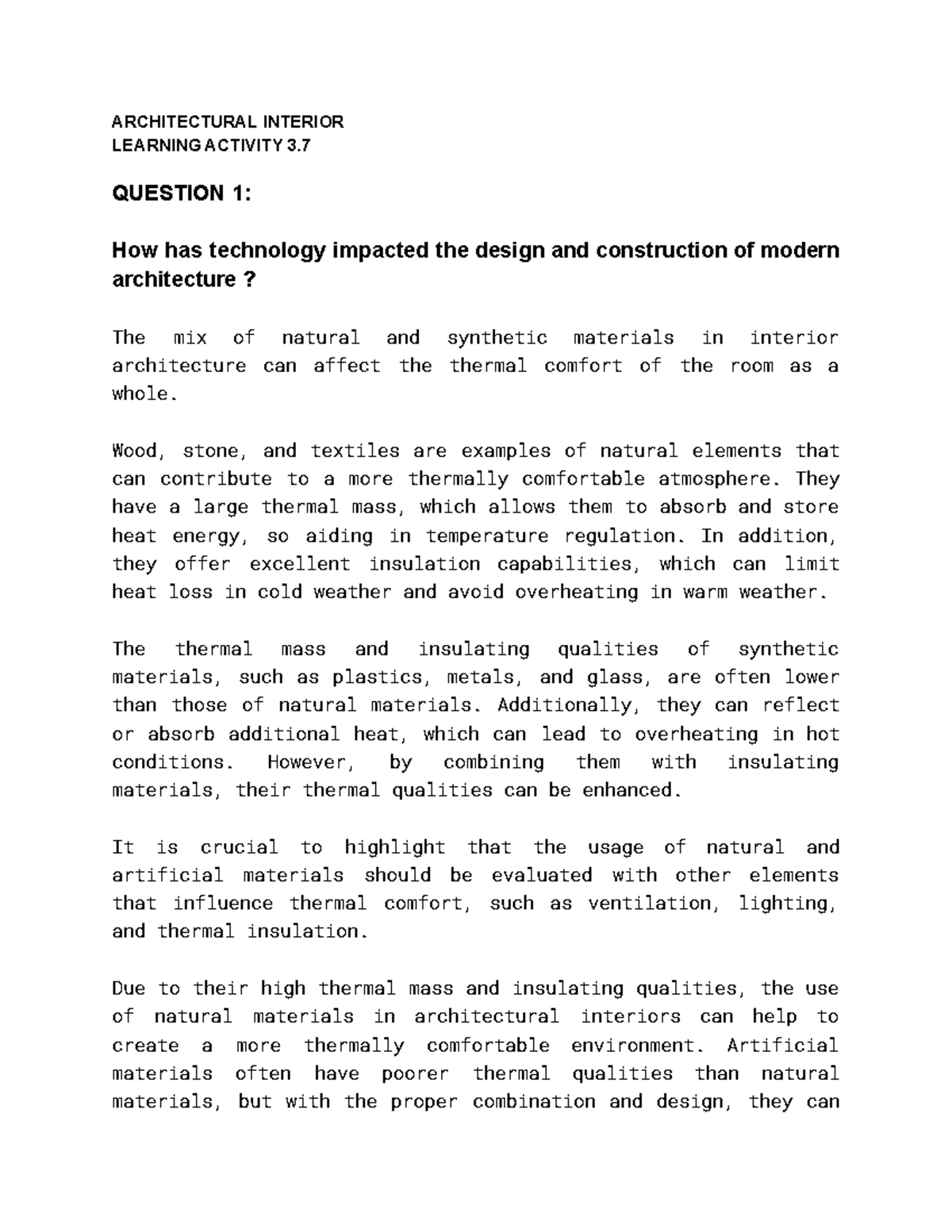 Learning Activity 3.7 Architectural Interior - ARCHITECTURAL INTERIOR ...