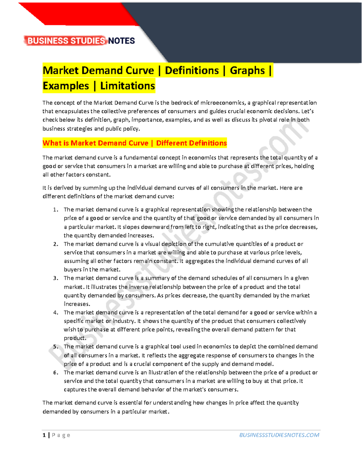 Market Demand Curve Definitions Graphs Examples Limitations - Market ...
