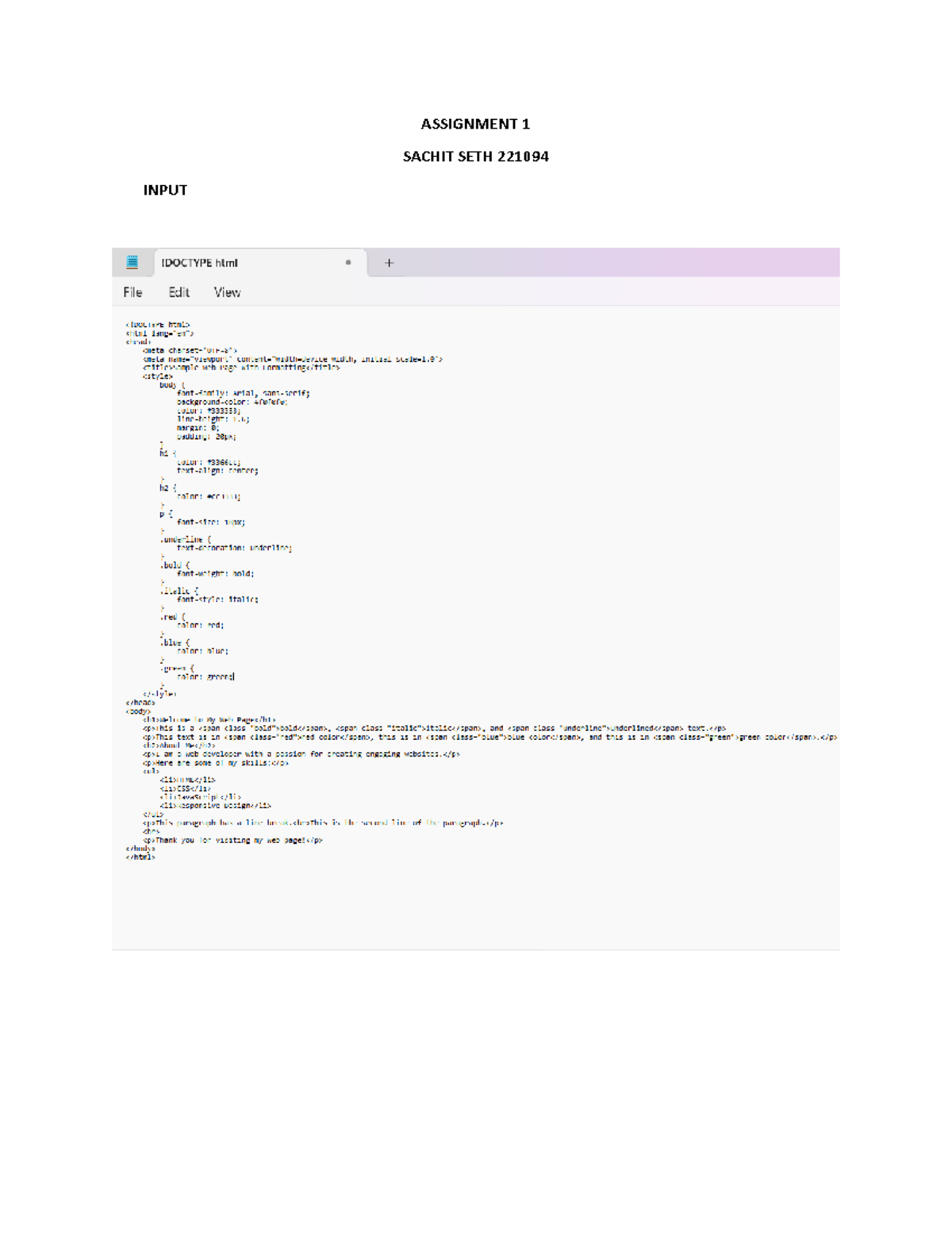 Assignment 1 - Computer Science SL - ASSIGNMENT 1 SACHIT SETH 221094 INPUT - Studocu