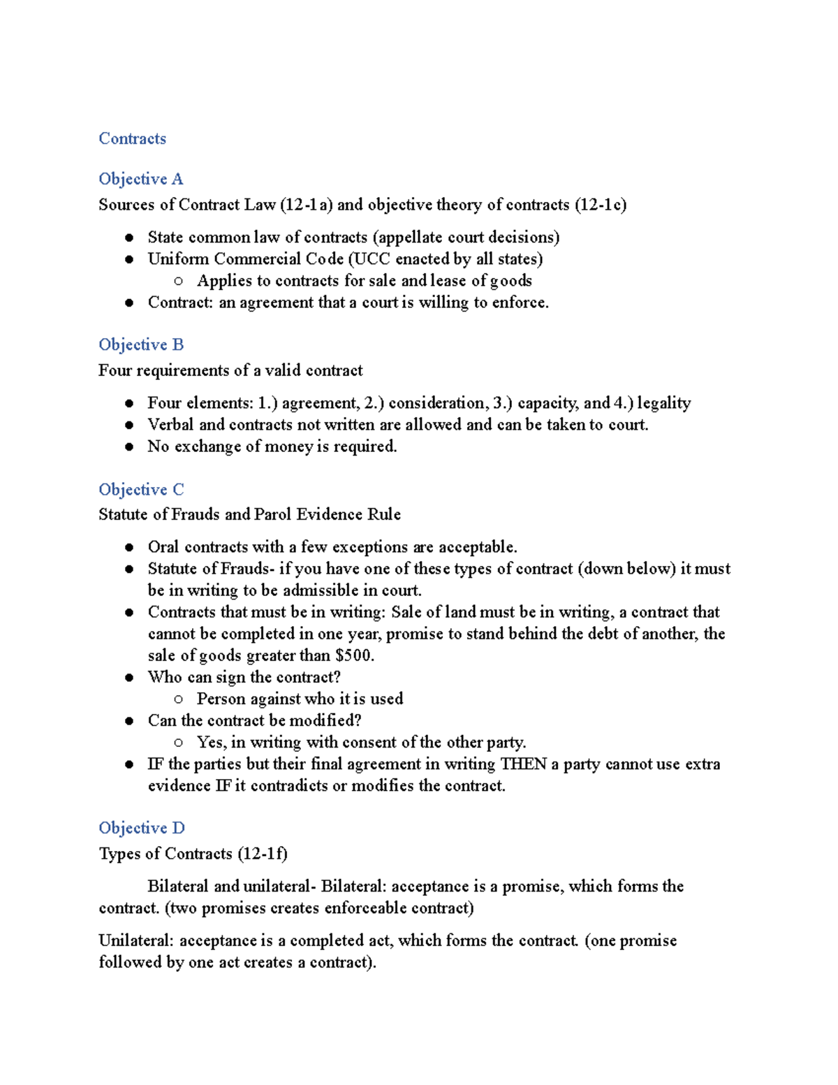 Contracts (1) 4 - Notes over the lecture - Contracts Objective A ...