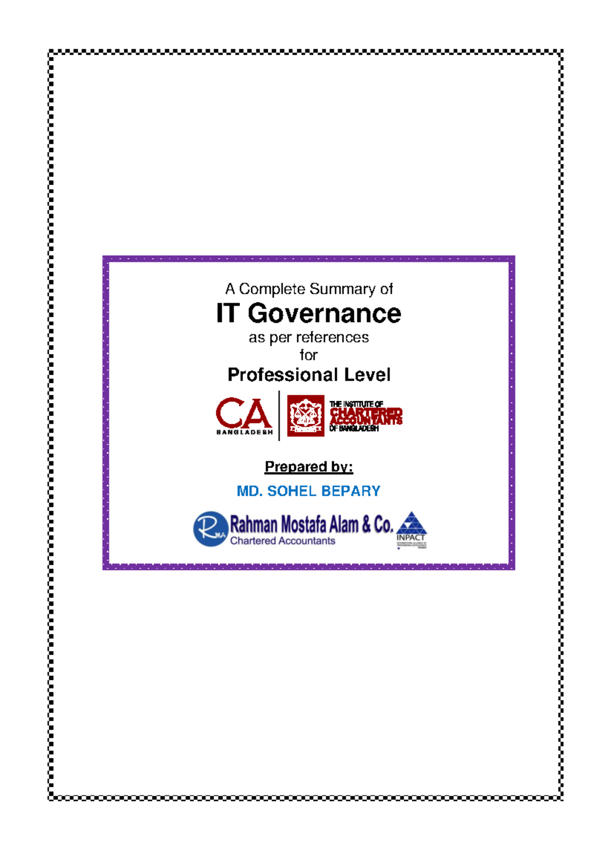 ITG Summary - IT governance BD - A Complete Summary of IT Governance as per references for - Studocu