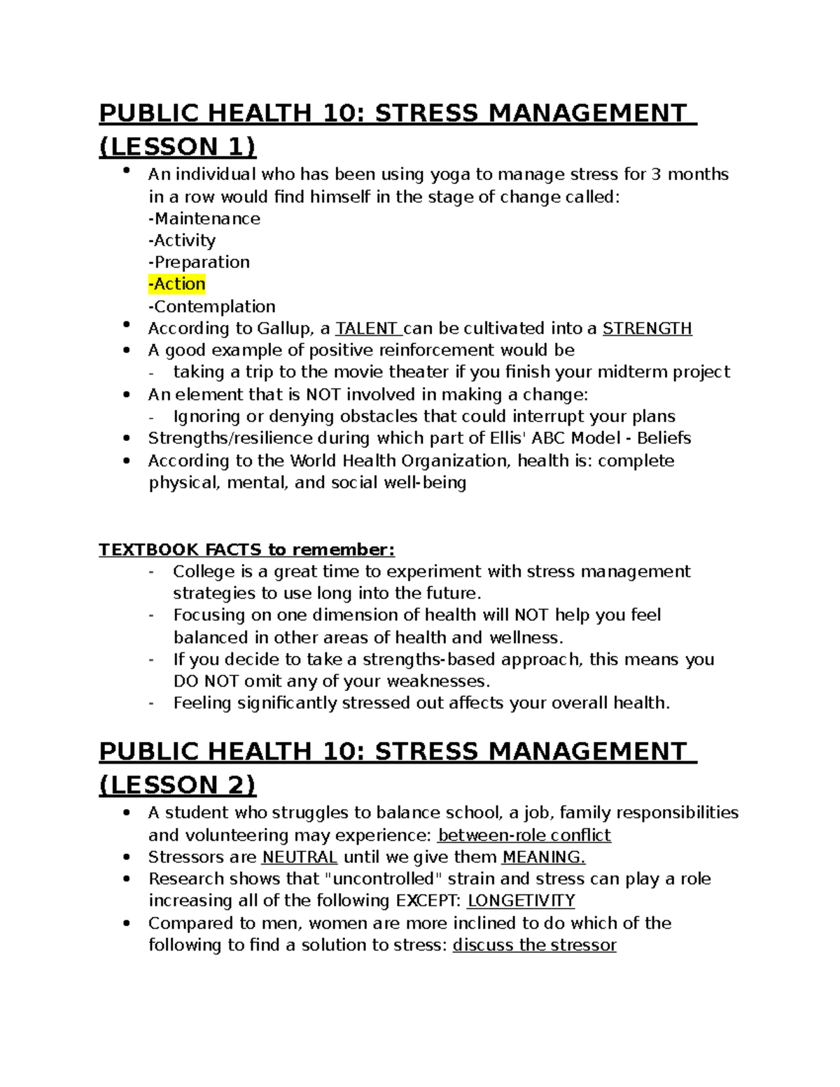 PH 10 (Lessons 1 & 2) - Lecture notes 1 - 2 - PUBLIC HEALTH 10: STRESS ...