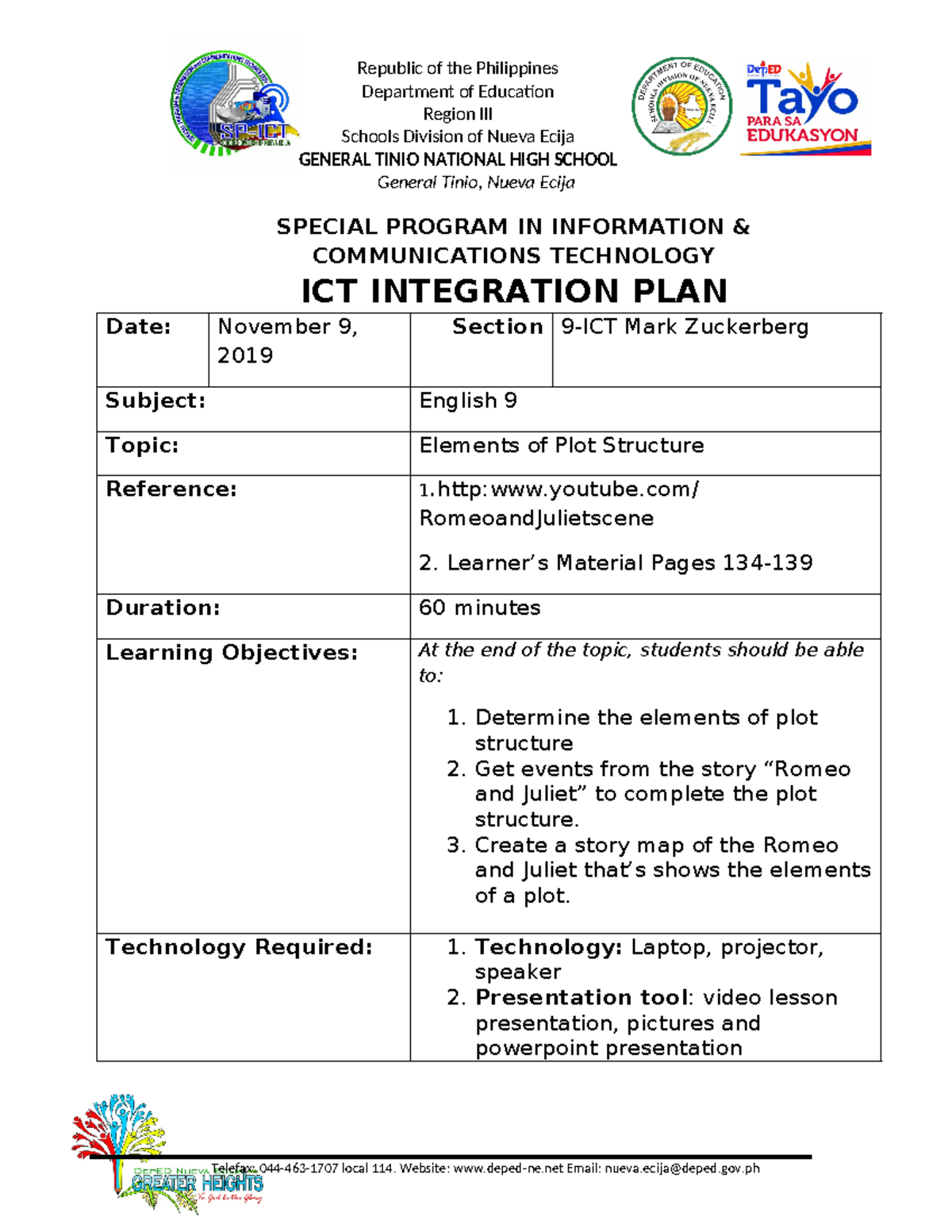English 9 - Integration Plan - Department of Education Region III ...