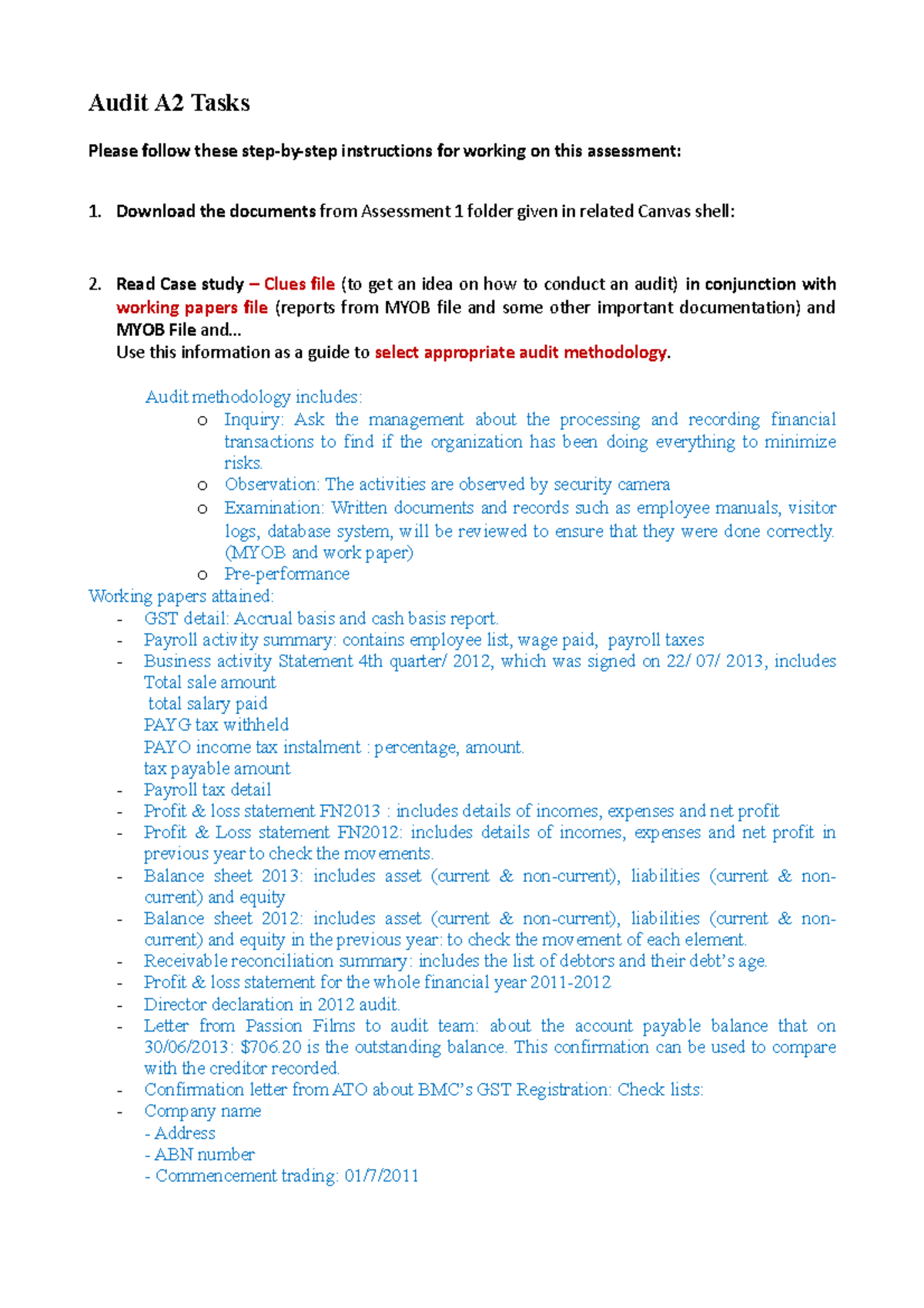 Audit-A2-Tasks list - Tasks - Audit A2 Tasks Please follow these step ...