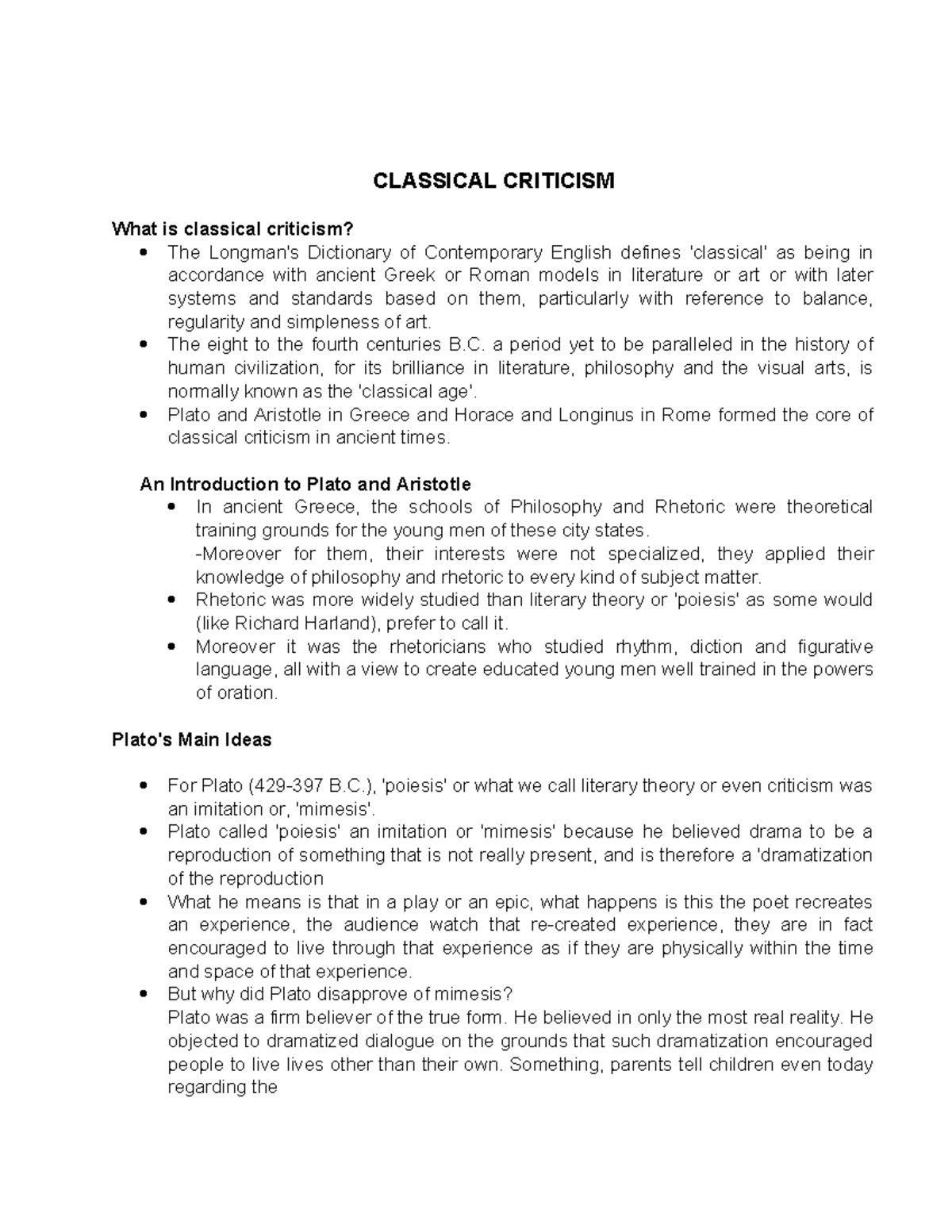 Report ON History OF Literary Criticism - CLASSICAL CRITICISM What is ...