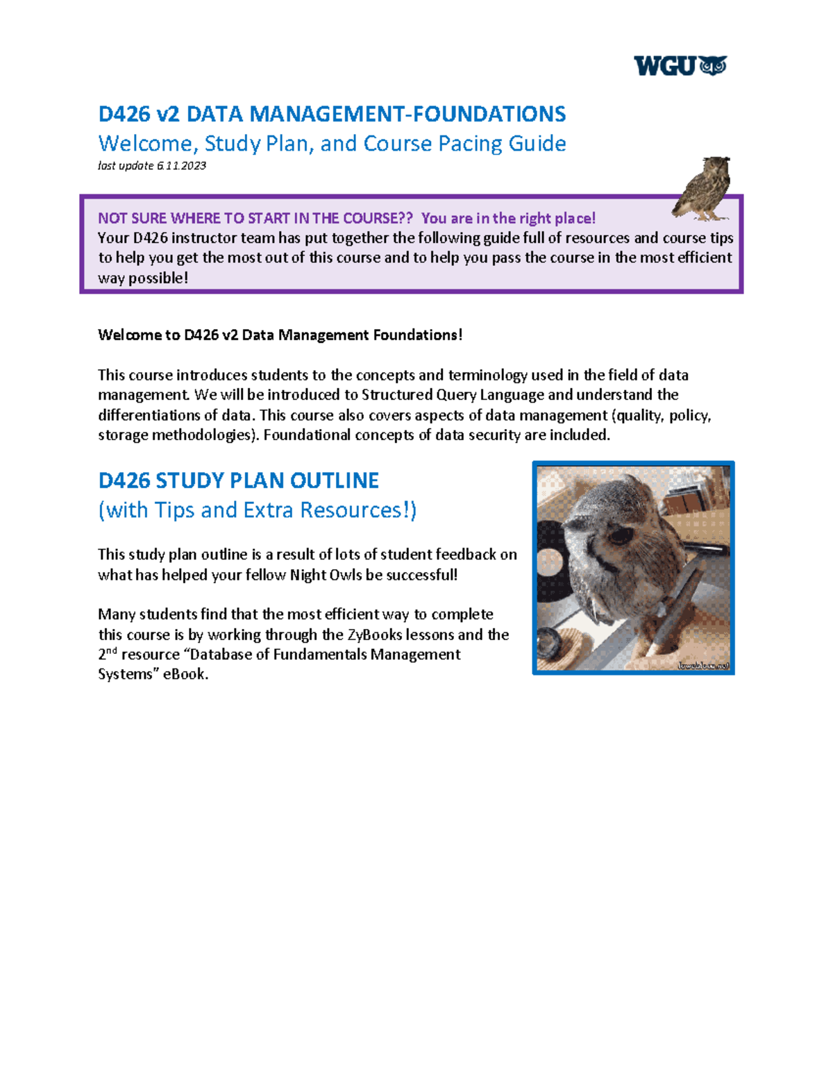 D426 Course Guide - D426 v2 DATA MANAGEMENT-FOUNDATIONS Welcome, Study ...