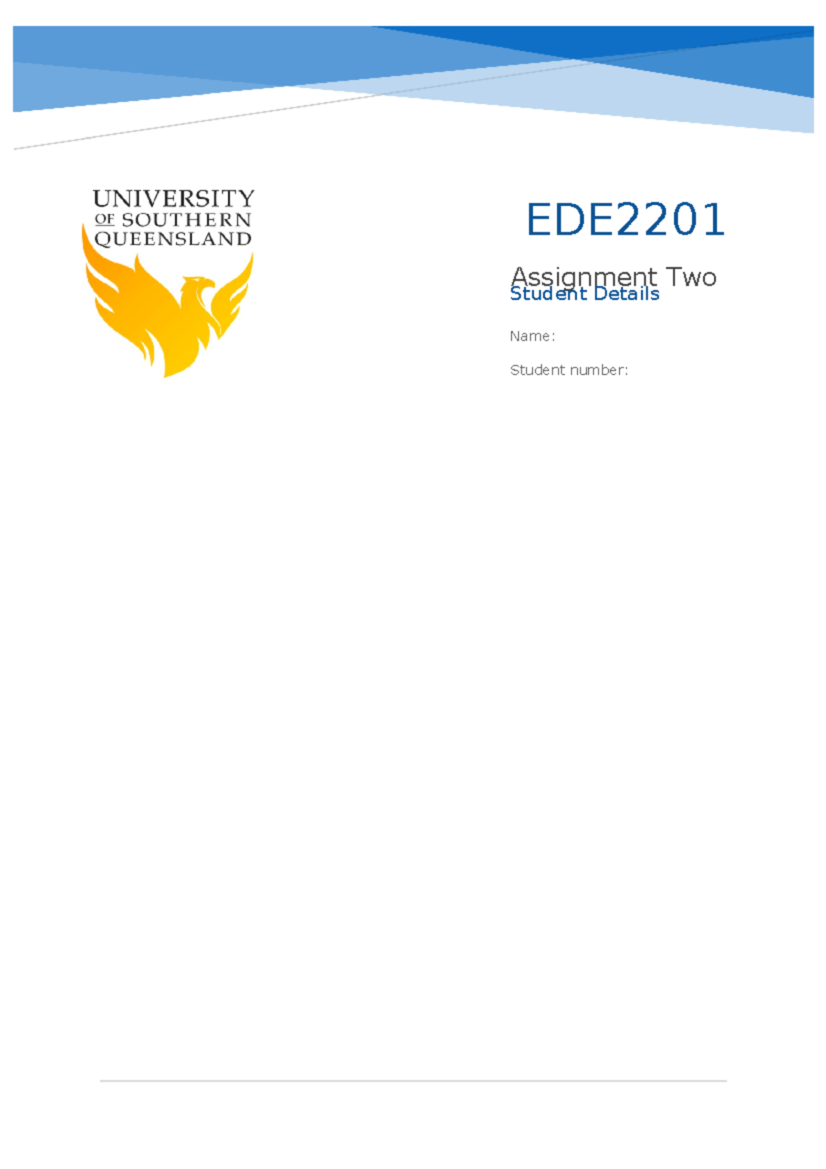 2023 S2 EDE2201 Assignment 2 Template with rubric - EDE Assignment Two ...