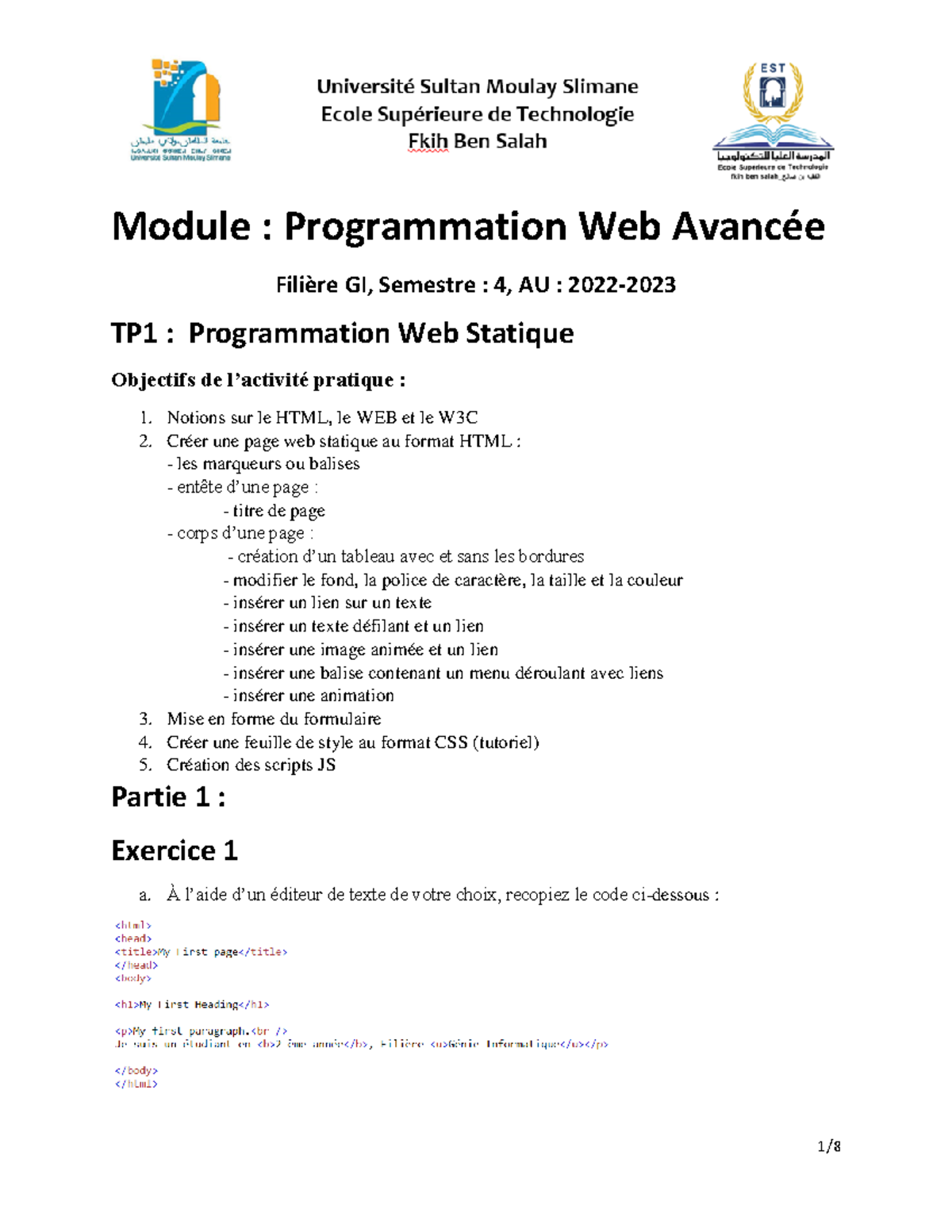 Partie 2 Formulaire - Des travaux pratique pour bien maitriser le php - Module : Programmation ...