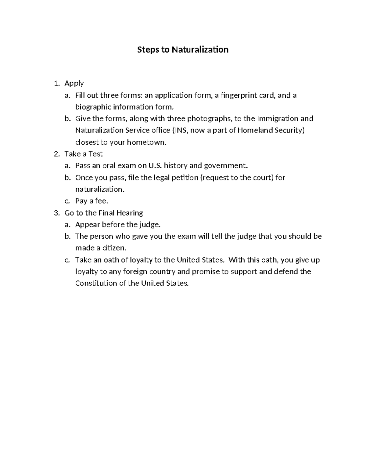 Steps to Naturalization handout - Steps to Naturalization 1. Apply a ...